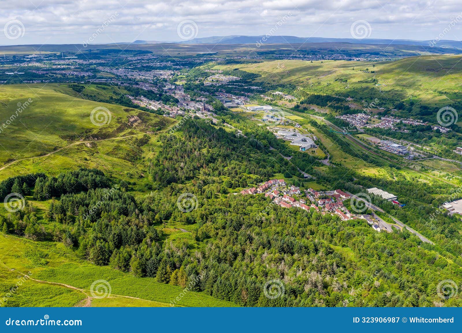 Green Hills, Trees and a Small Town in a Deep Valley Stock Image ...