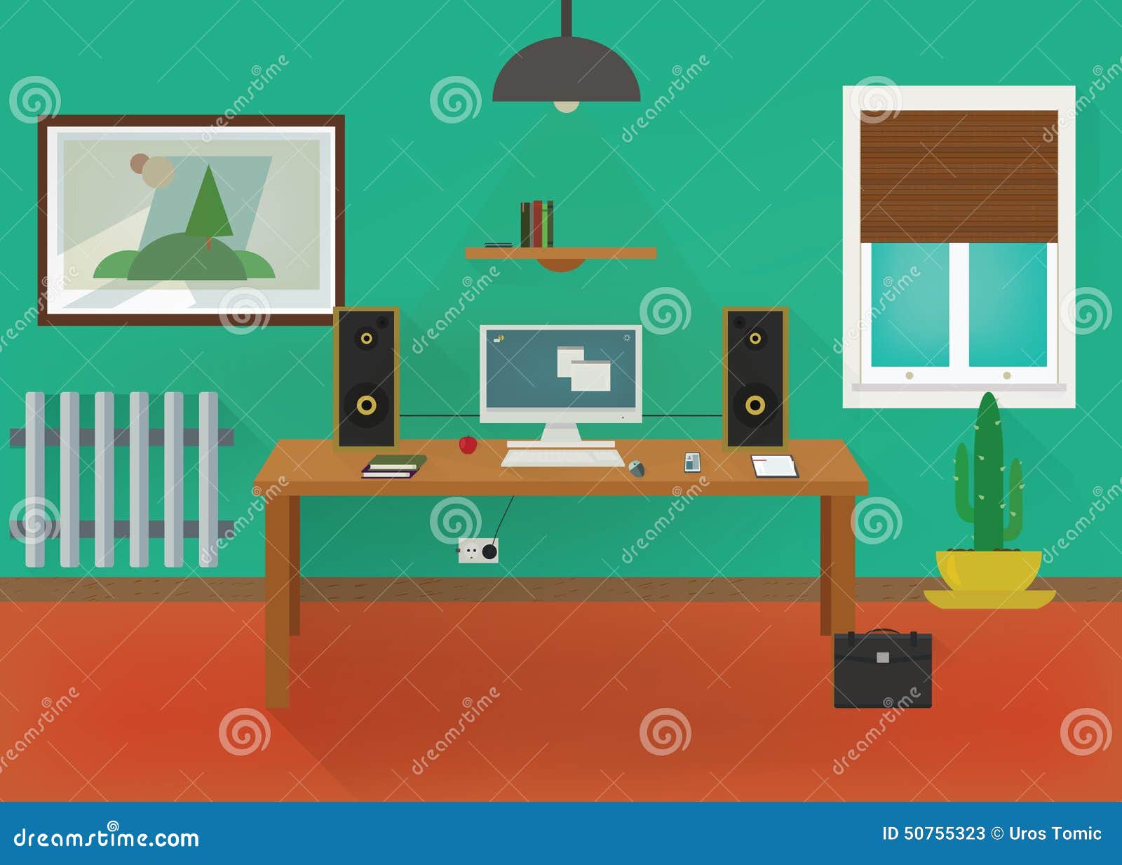 Green Home Office Vector Design. Stock Vector - Illustration of style ...