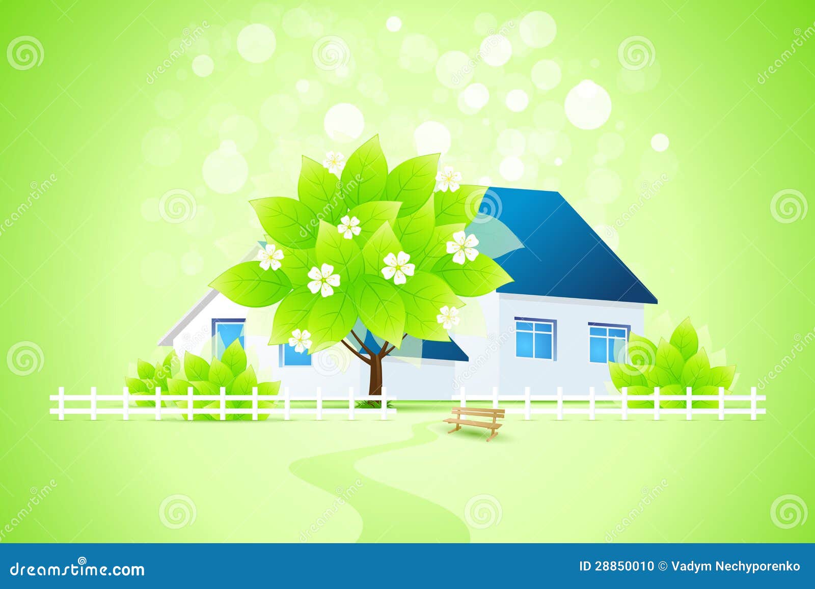 Green Home with Tree stock vector. Illustration of color - 28850010
