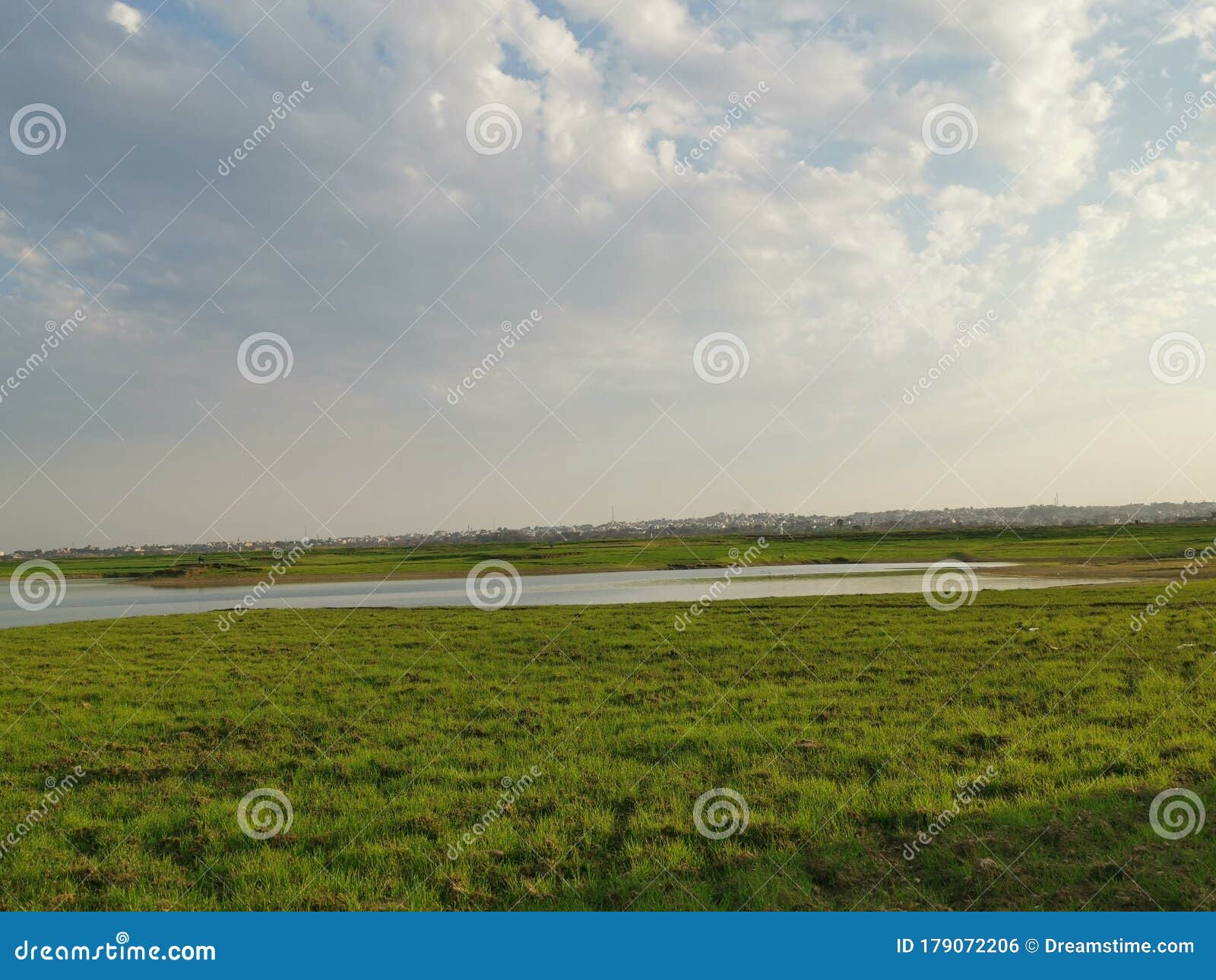 Green Horizon and Beautiful Sky Stock Photo - Image of marsh ...