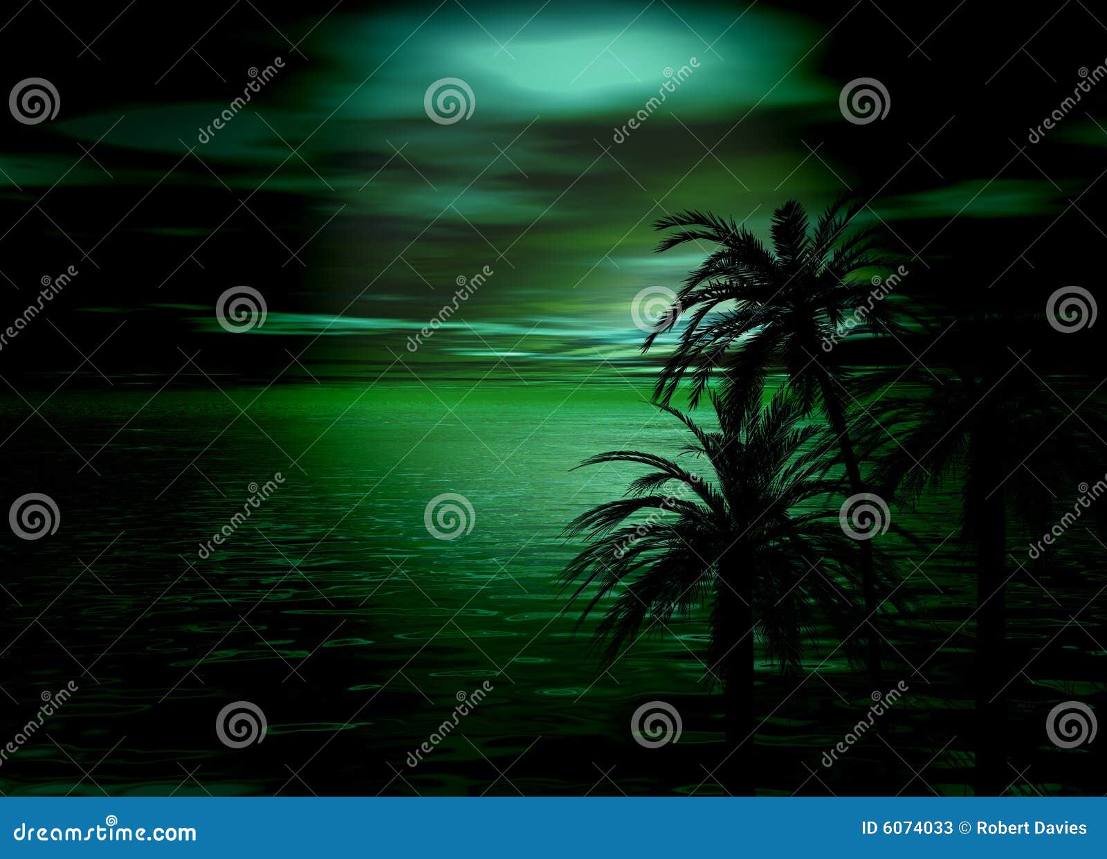 Green Horizon Sea and Sky Sunset with Trees Stock Illustration ...