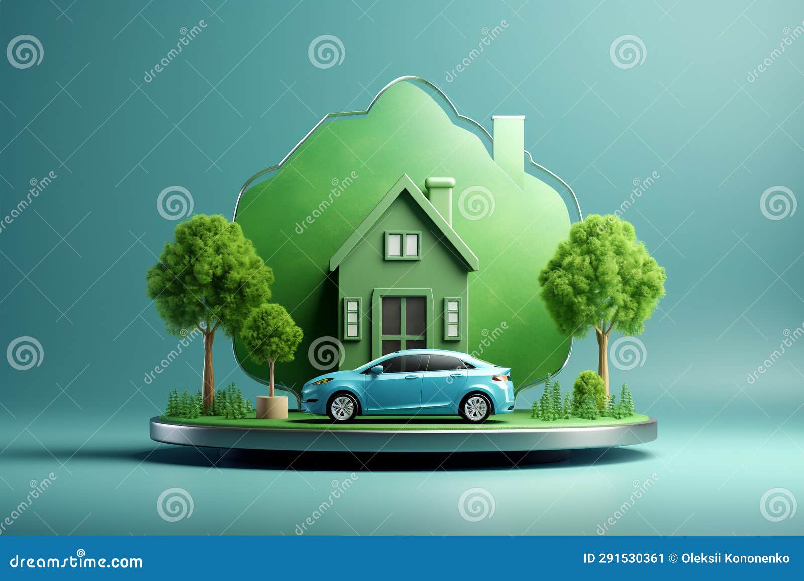 A Green House with a Blue Car Parked in Front, Surrounded by Trees, on ...