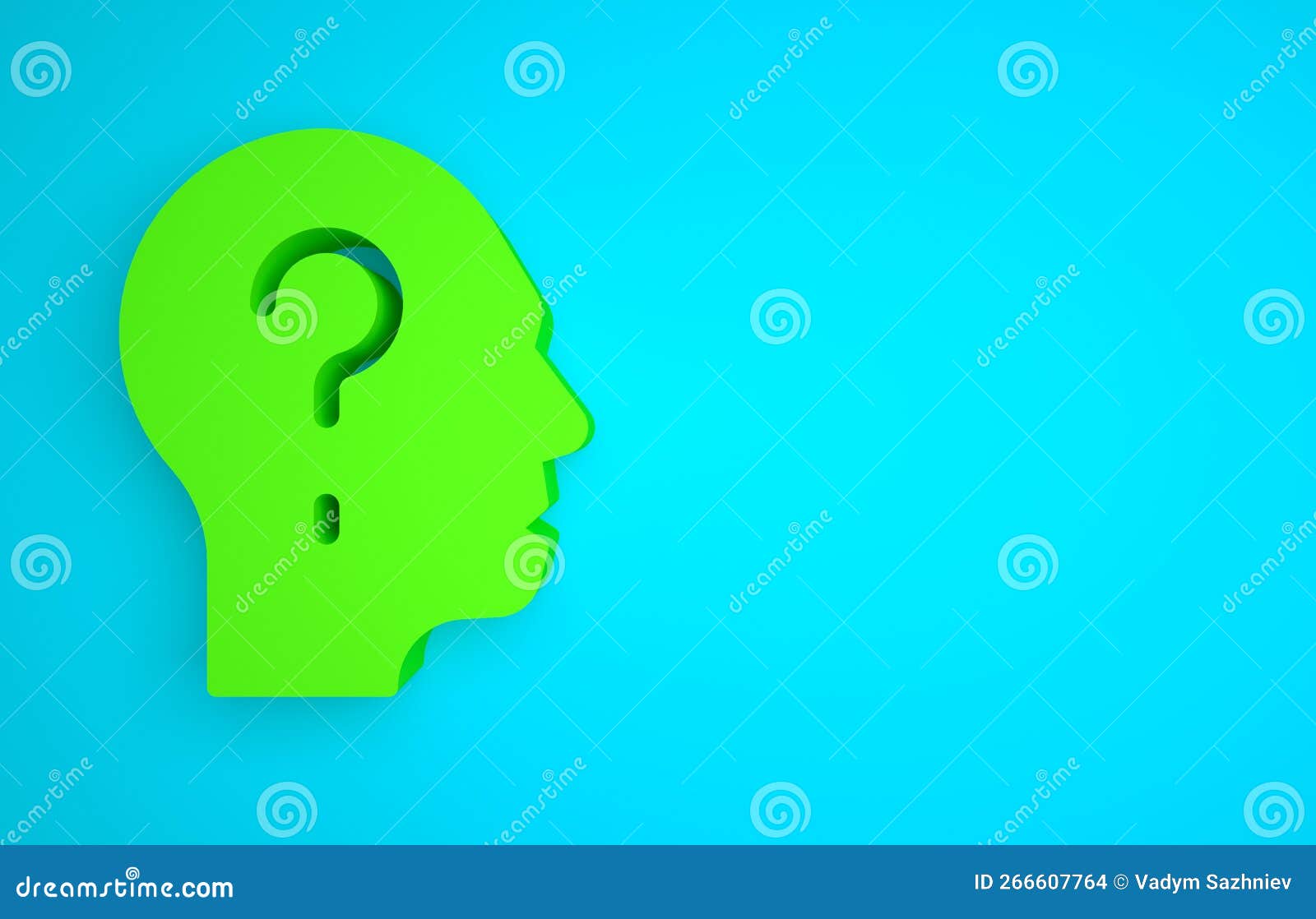 Green Human Head with Question Mark Icon Isolated on Blue Background ...