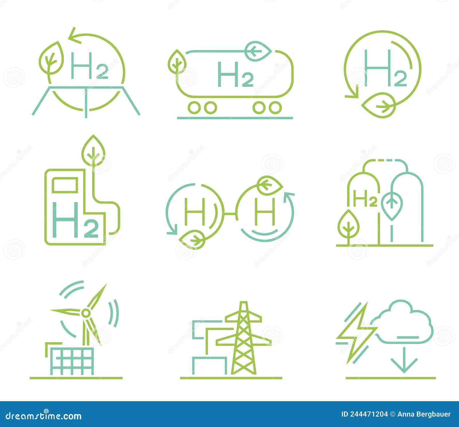 Green Hydrogen Production Collection. Editable Vector Illustration ...