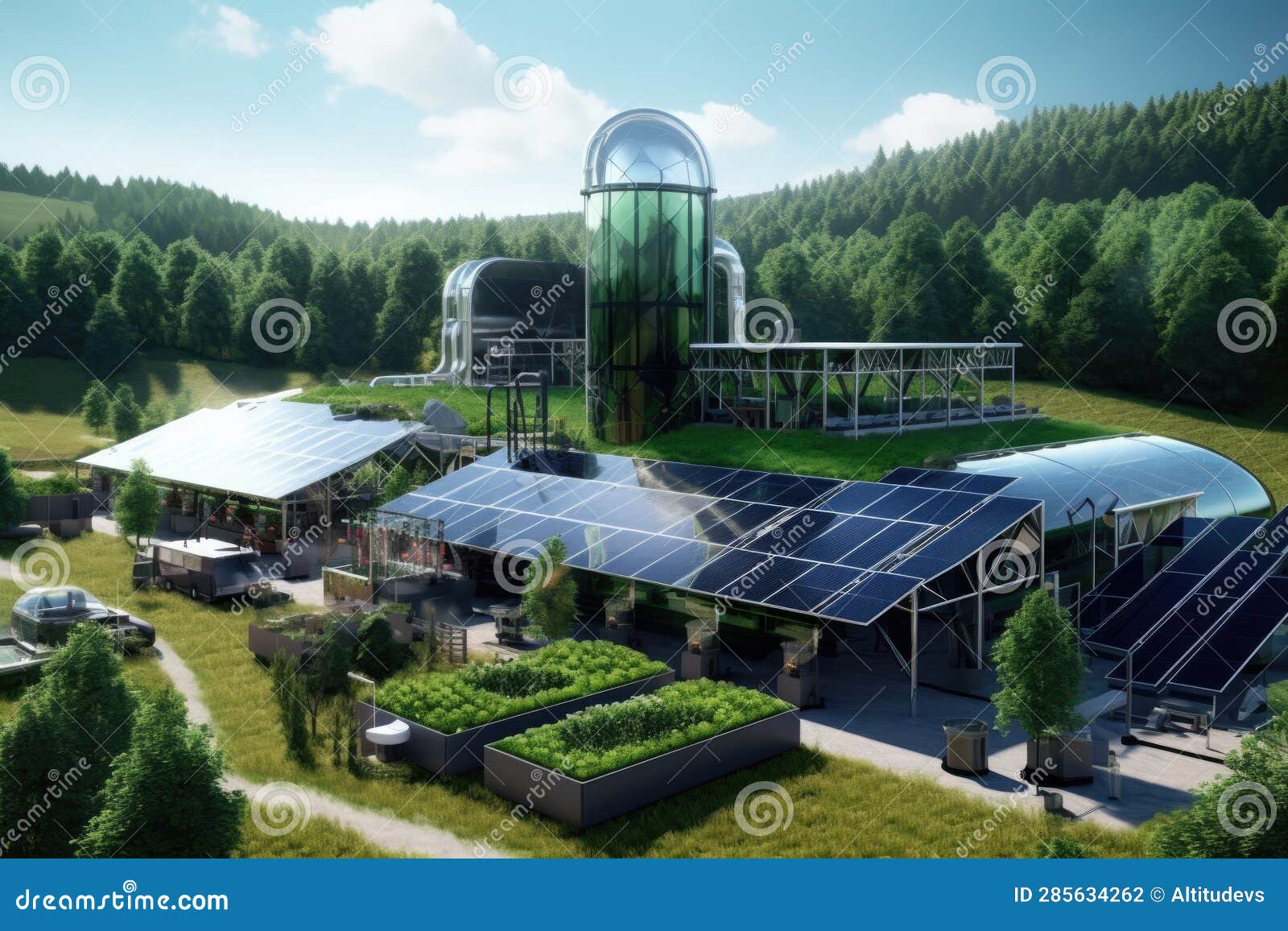 Green Hydrogen Production Plant with Solar Panels Stock Illustration ...