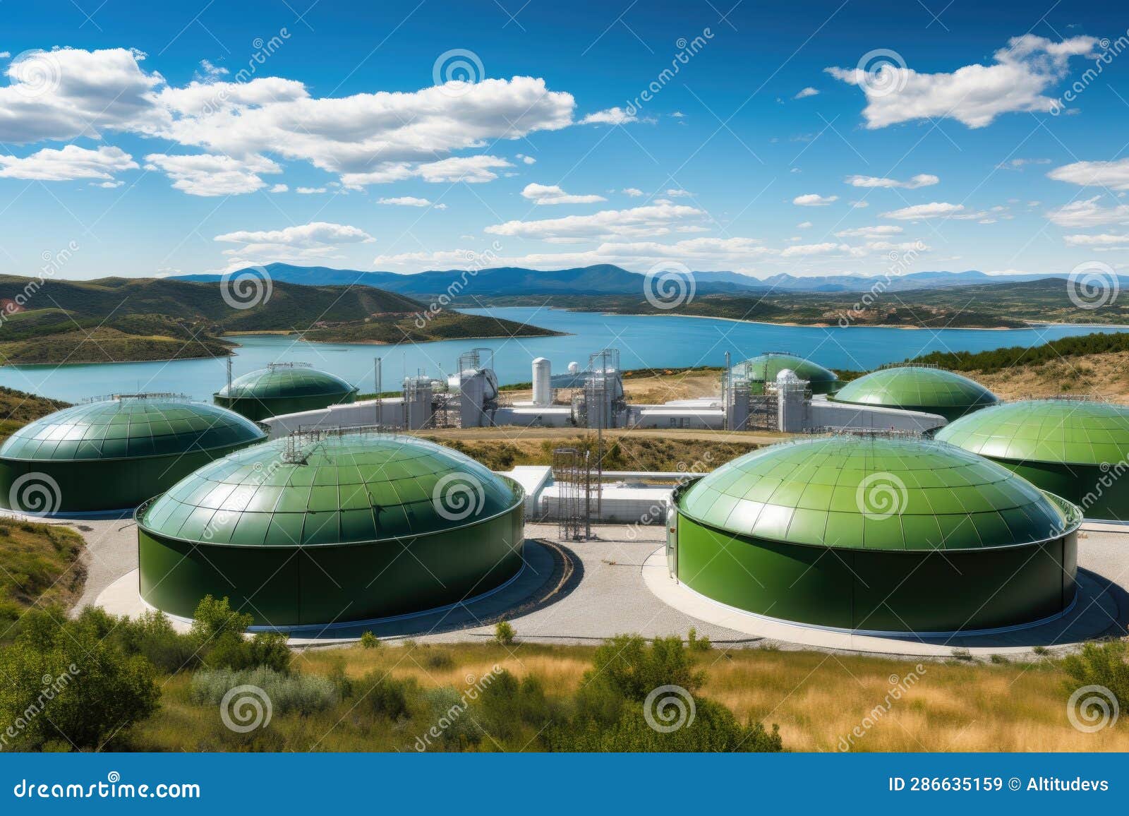 Green Hydrogen Storage Tanks in Renewable Energy Facility Stock Image ...