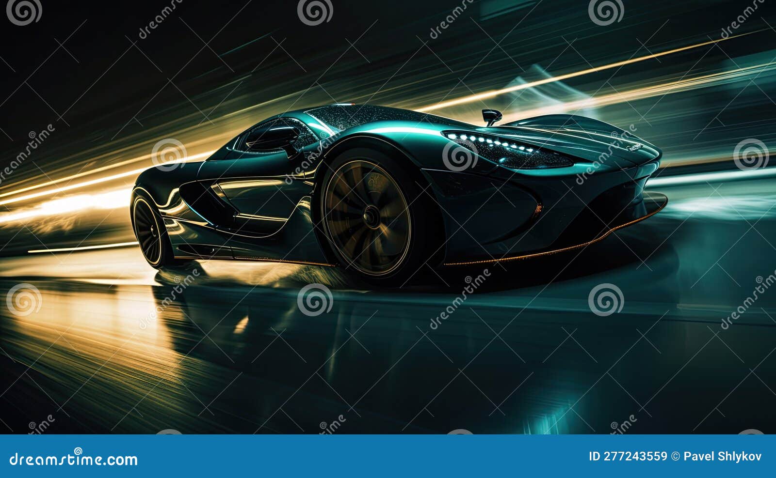 Green Hypercar Moves at High Speed in a Tunnel Stock Illustration ...