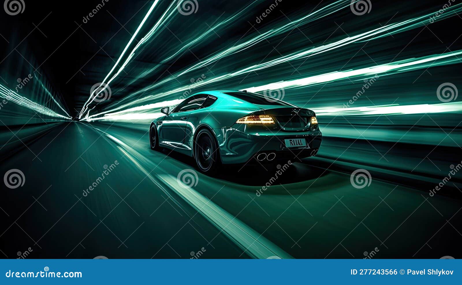 Green Hypercar Moves at High Speed in a Tunnel Stock Illustration ...