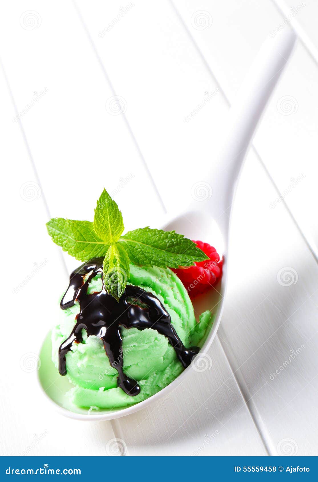 Green Ice Cream with Chocolate Syrup Stock Photo - Image of food ...
