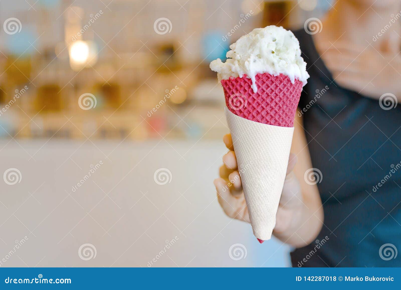 Green Ice Cream Cone with Lime and Basil Flavor Stock Photo - Image of ...