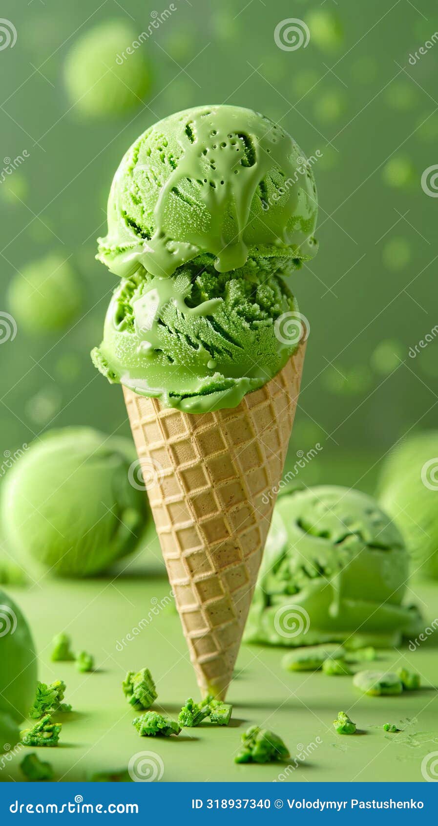 Green Ice Cream Cone with Green Sprinkles Stock Photo - Image of frozen ...