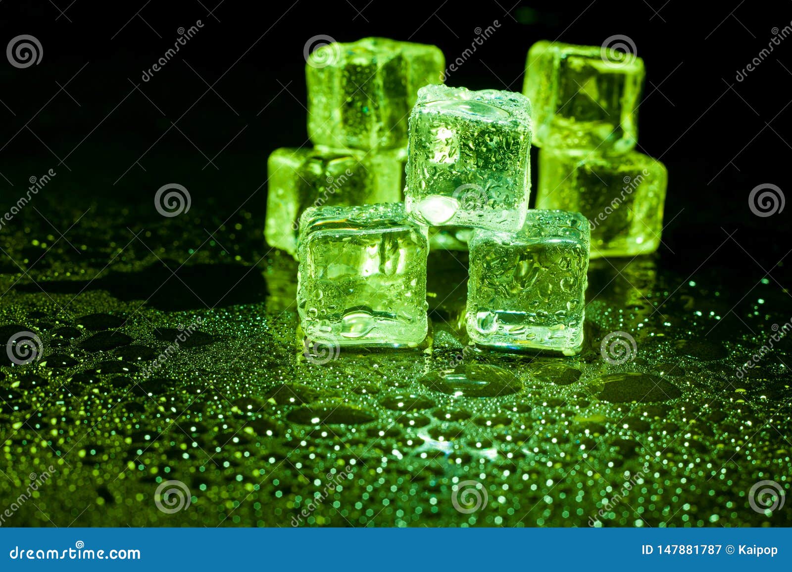 Green Ice Cubes on Black Background Stock Image - Image of drop, cool ...
