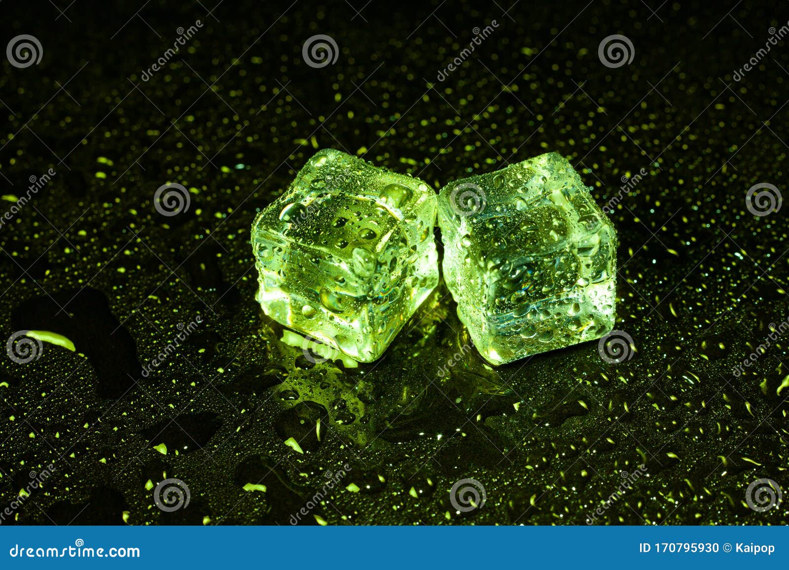 Green Ice Cubes on Black Table Background Stock Photo - Image of dark ...