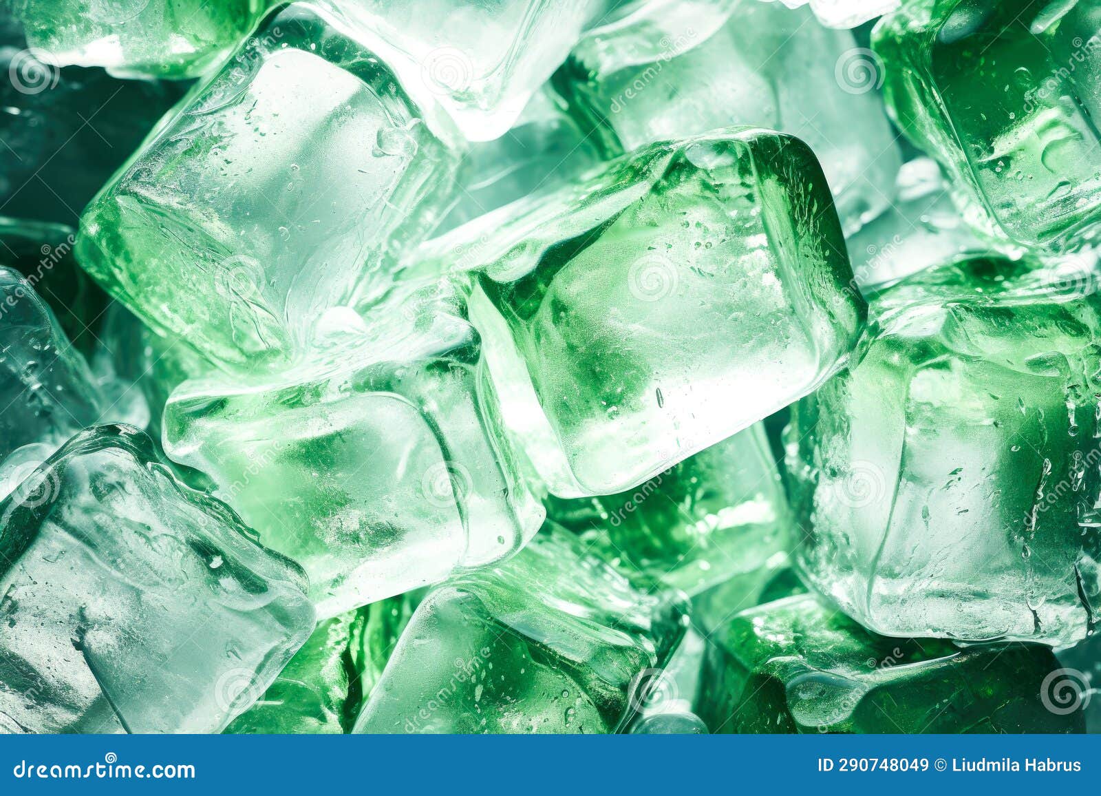 Green Ice Cubes Close-up Macro Background. Stock Image - Image of fresh ...