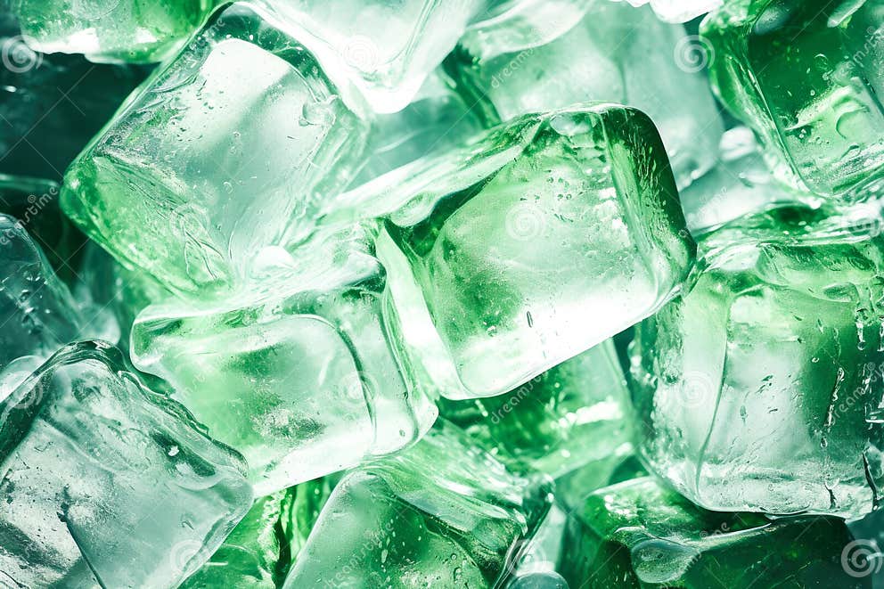Green Ice Cubes Close-up Macro Background. Stock Image - Image of fresh ...