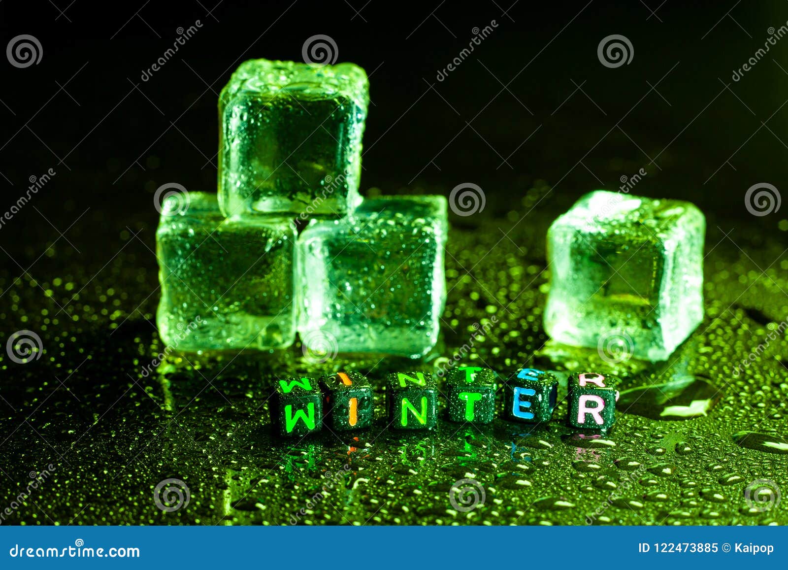 Green ice cubes. stock image. Image of cool, block, black - 122473885