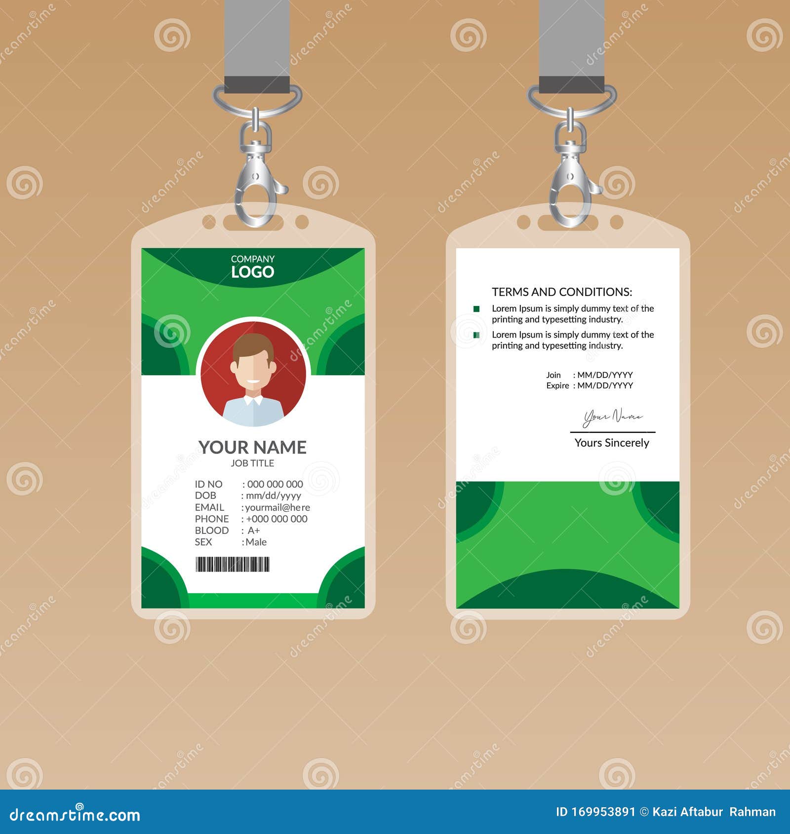 Green ID Card Design Template Stock Vector - Illustration of office ...