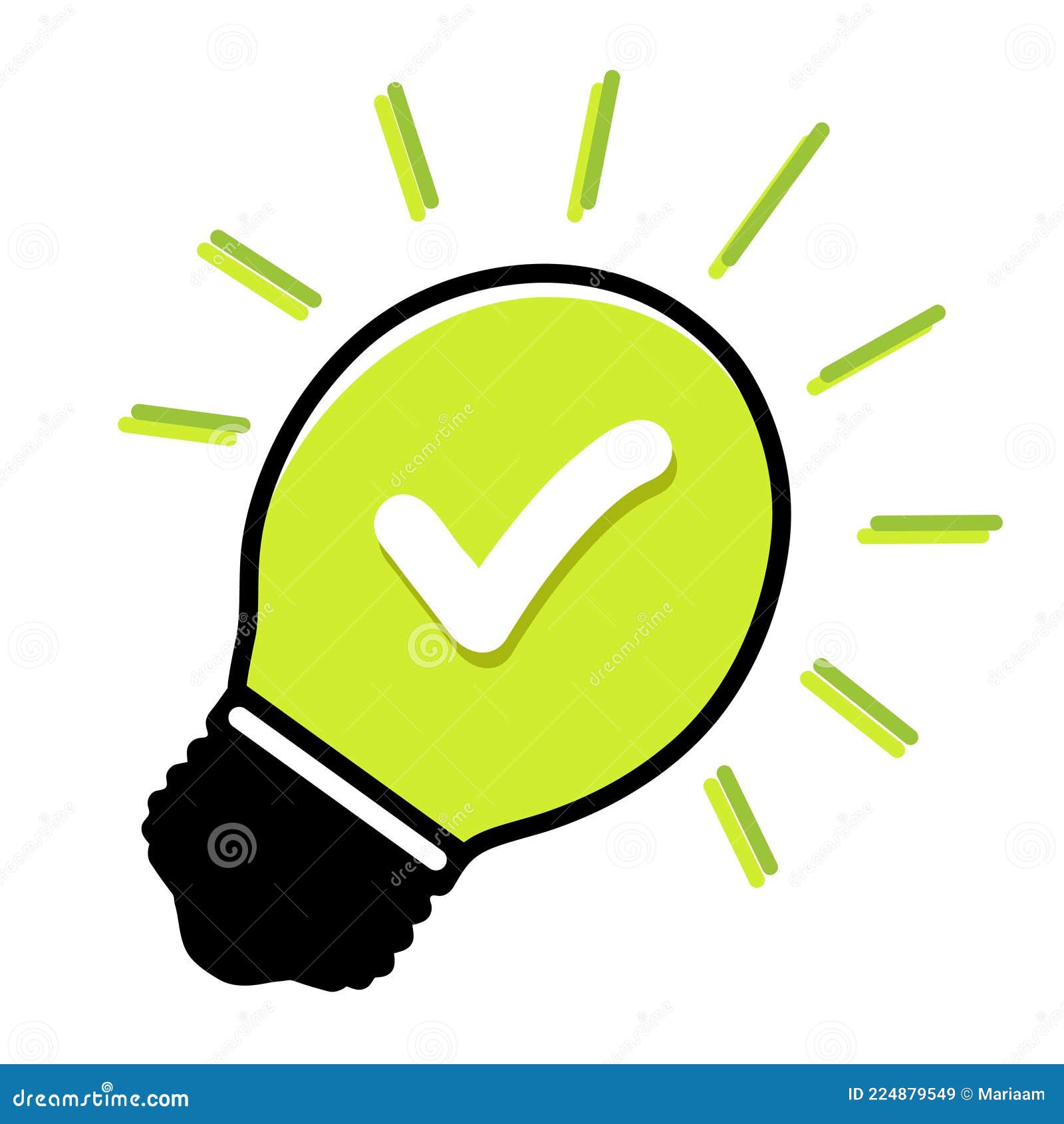 Green Idea! Light Bulb and Check Mark Symbol. Finding Ideas. Stock ...