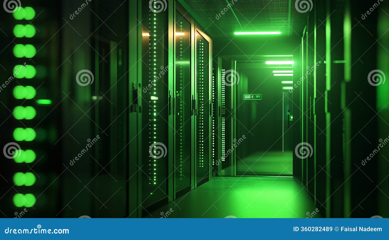 Green Illuminated Server Room Modern Data Center Technology Web Dark ...