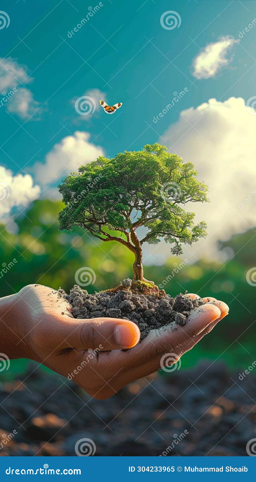 Green Initiative Hand Cradles a Tree, Embodying a Commitment To Change ...