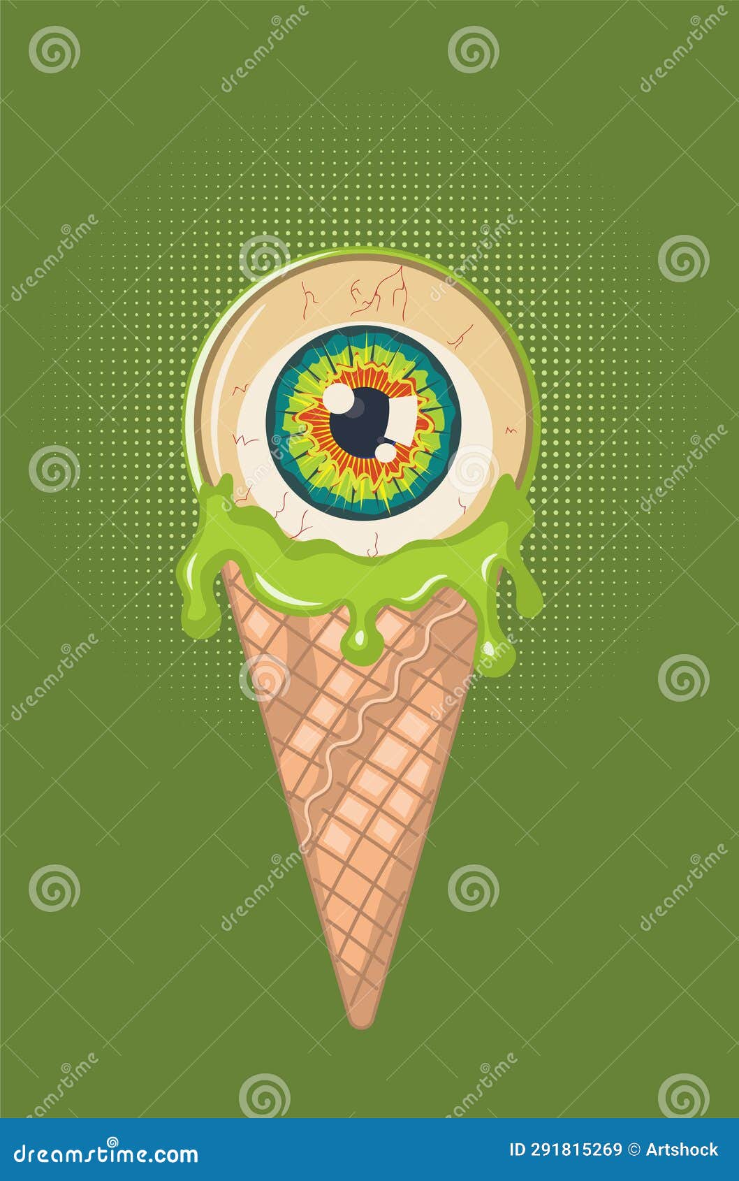Green Iris Eyeball Ice Cream Cone Stock Illustration - Illustration of ...