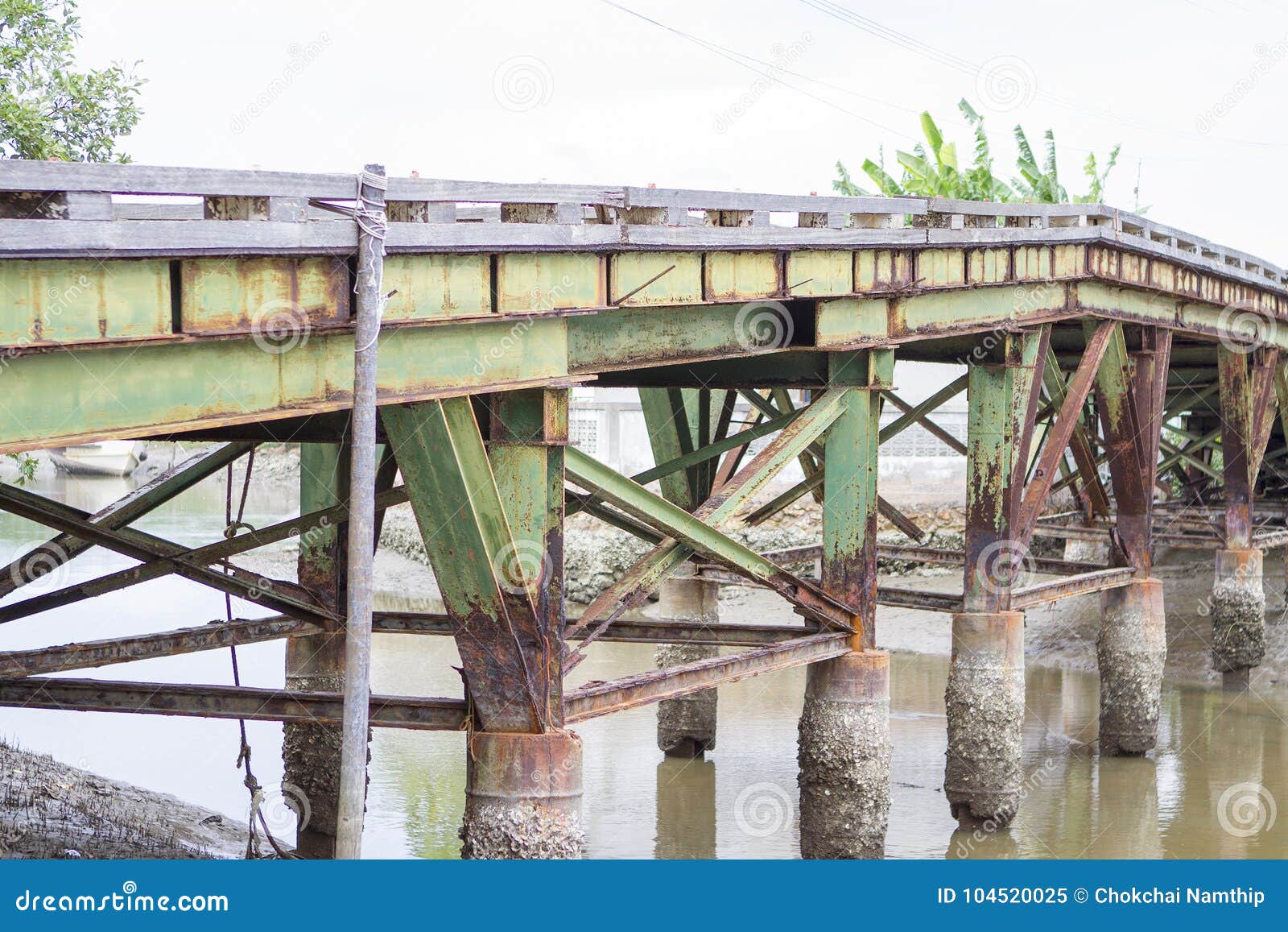 Green Iron Bridge Old and Rusty Stock Image - Image of frame, grunge ...