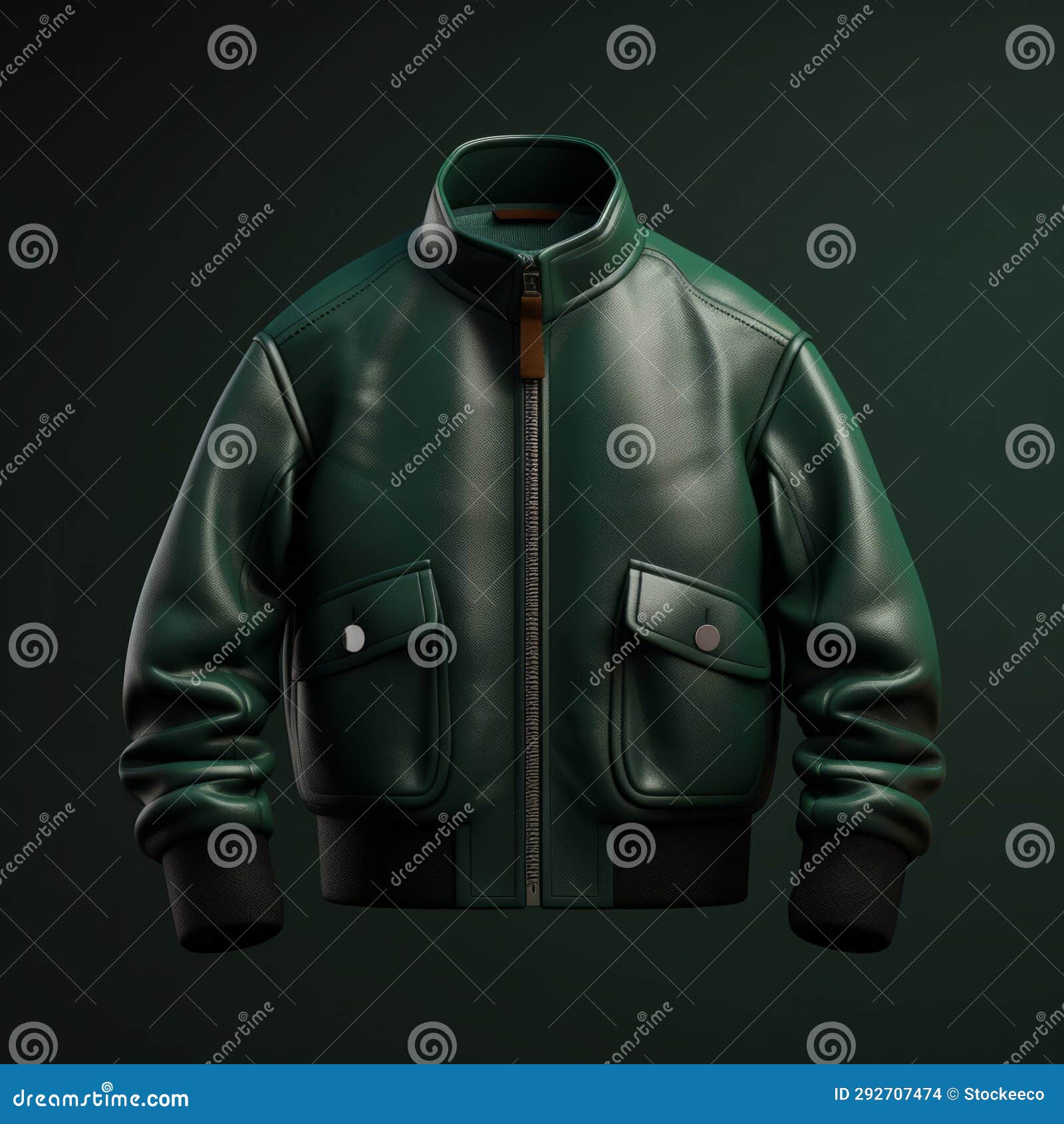Minimalistic Green Leather Bomber Jacket - 3d Illustration Stock ...