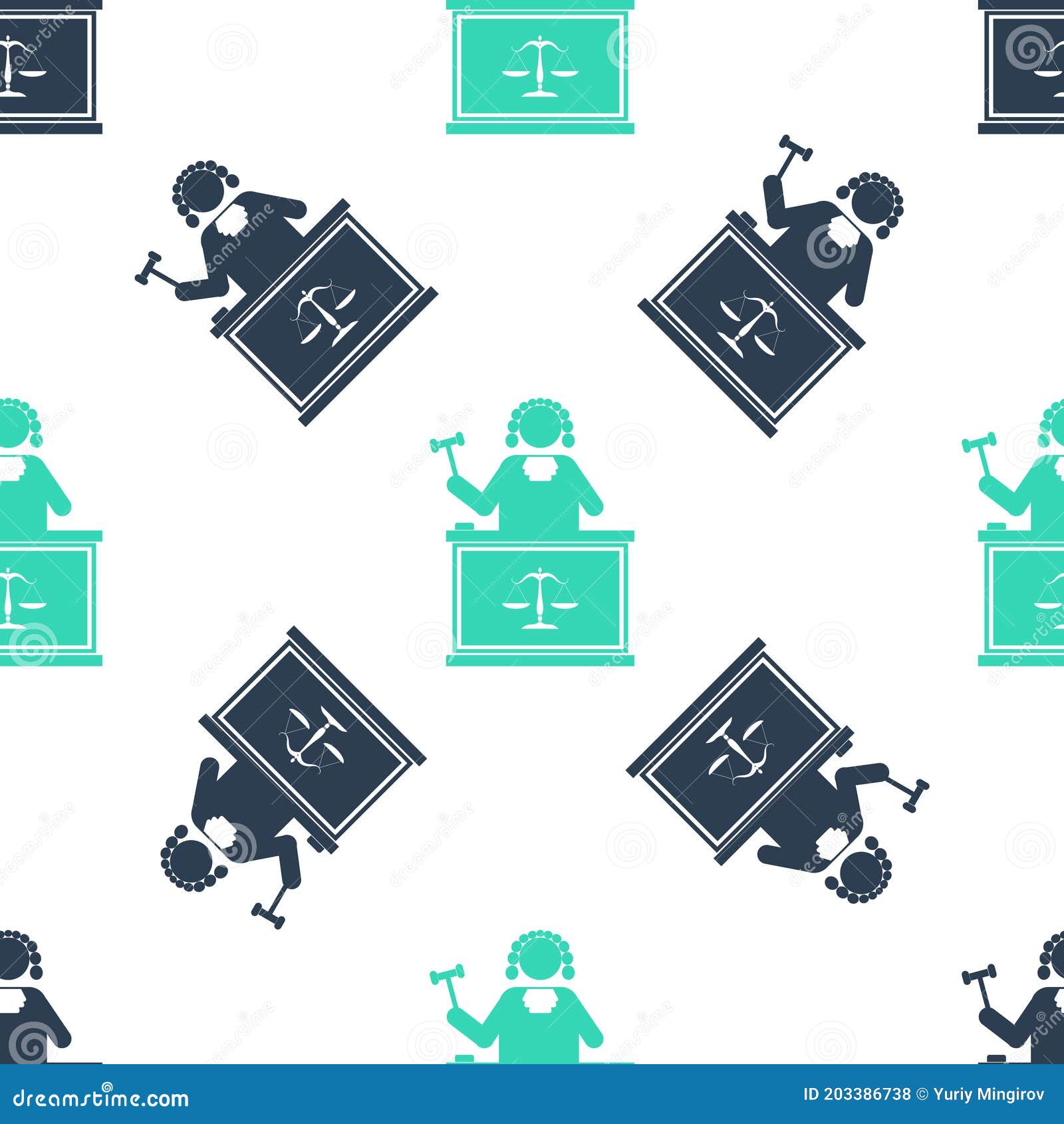 Green Judge with Gavel on Table Icon Isolated Seamless Pattern on White ...