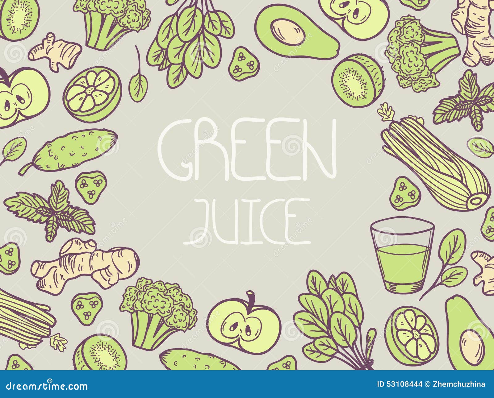 Green Juice Vector Illustration. Background with Vegetable Frame Stock ...