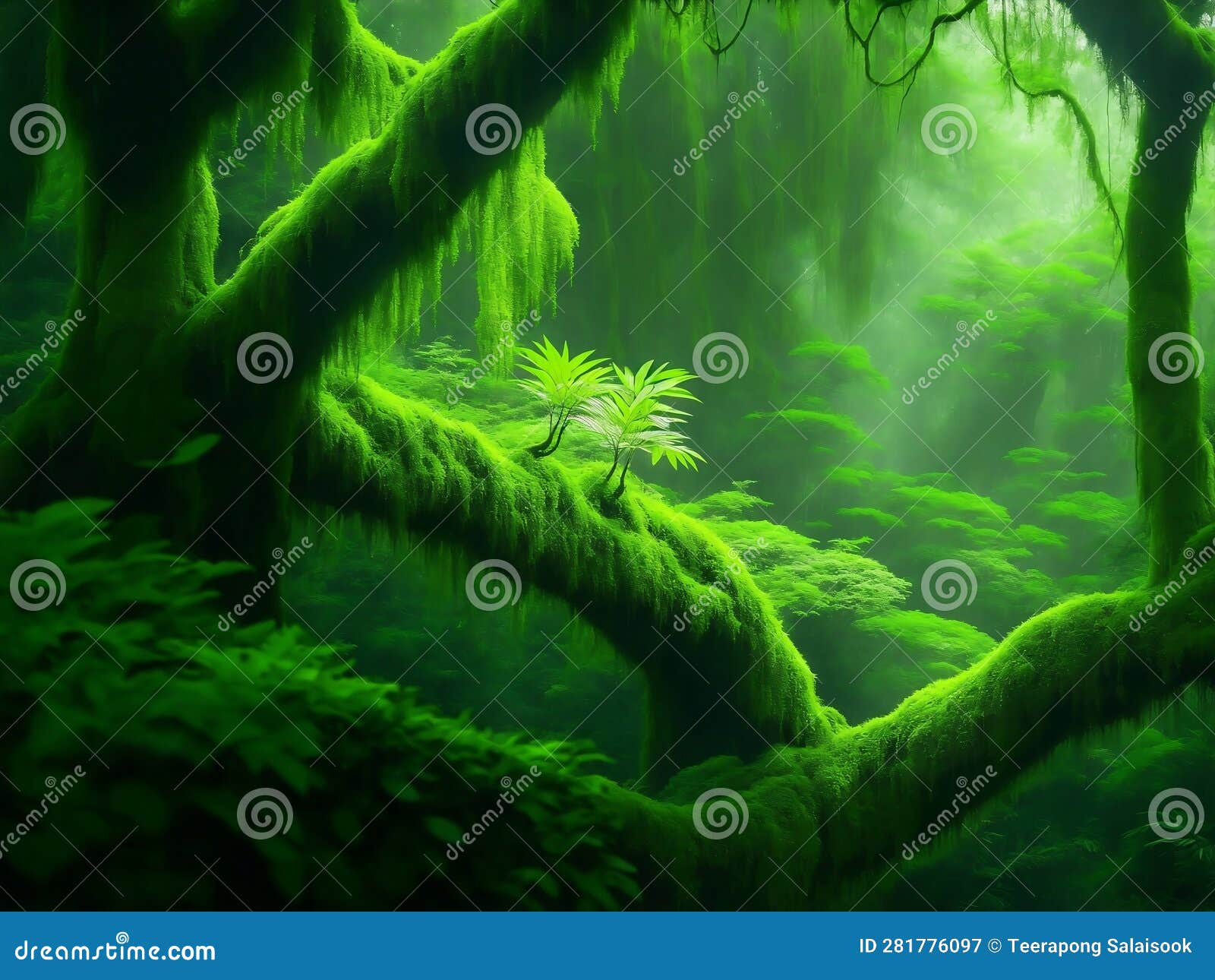 Green Jungle with Big Trees, Generative AI Illustration Stock ...