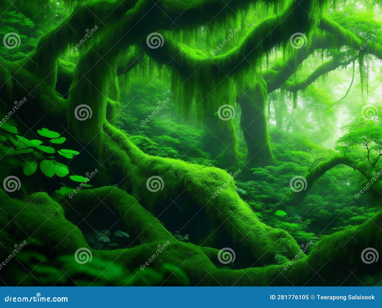 Green Jungle with Big Trees, Generative AI Illustration Stock ...