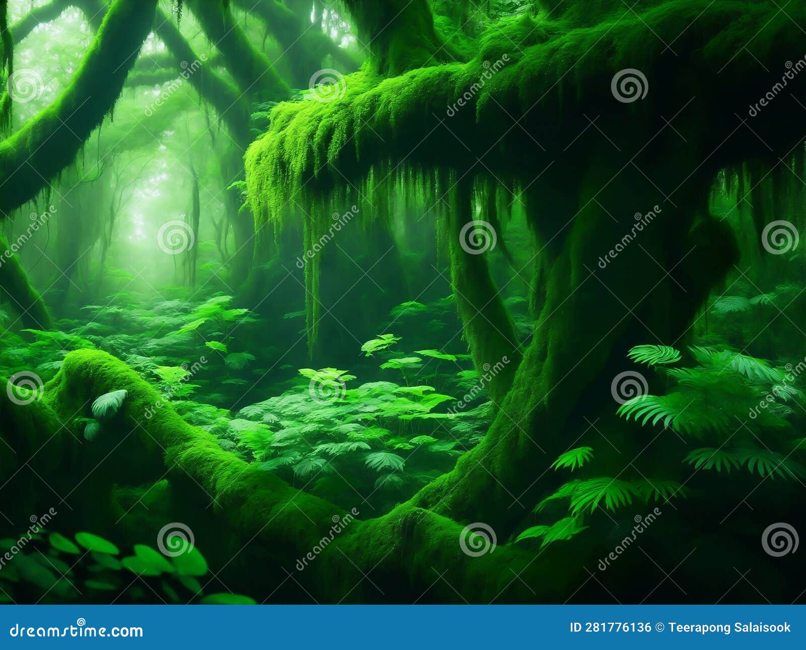 Green Jungle with Big Trees, Generative AI Illustration Stock ...