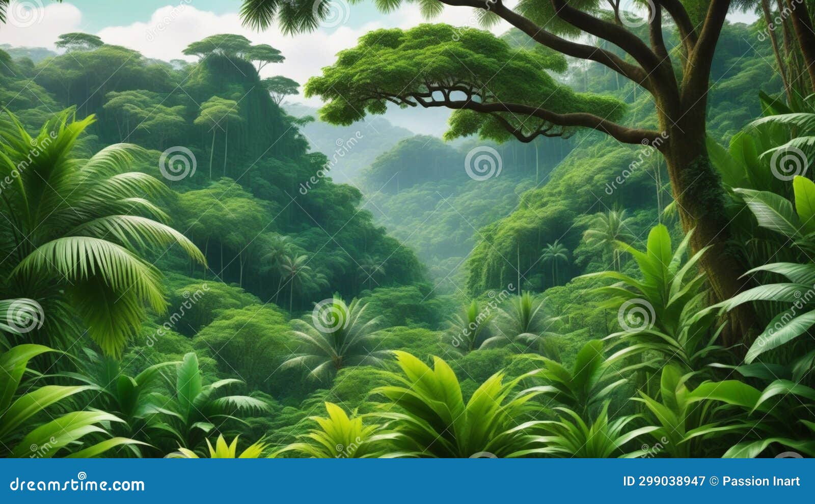 Green Jungle with Trees Background Stock Illustration - Illustration of ...