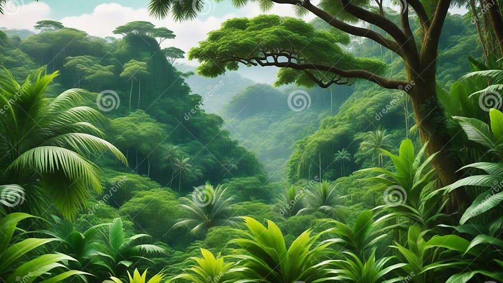 Green Jungle with Trees Background Stock Illustration - Illustration of ...