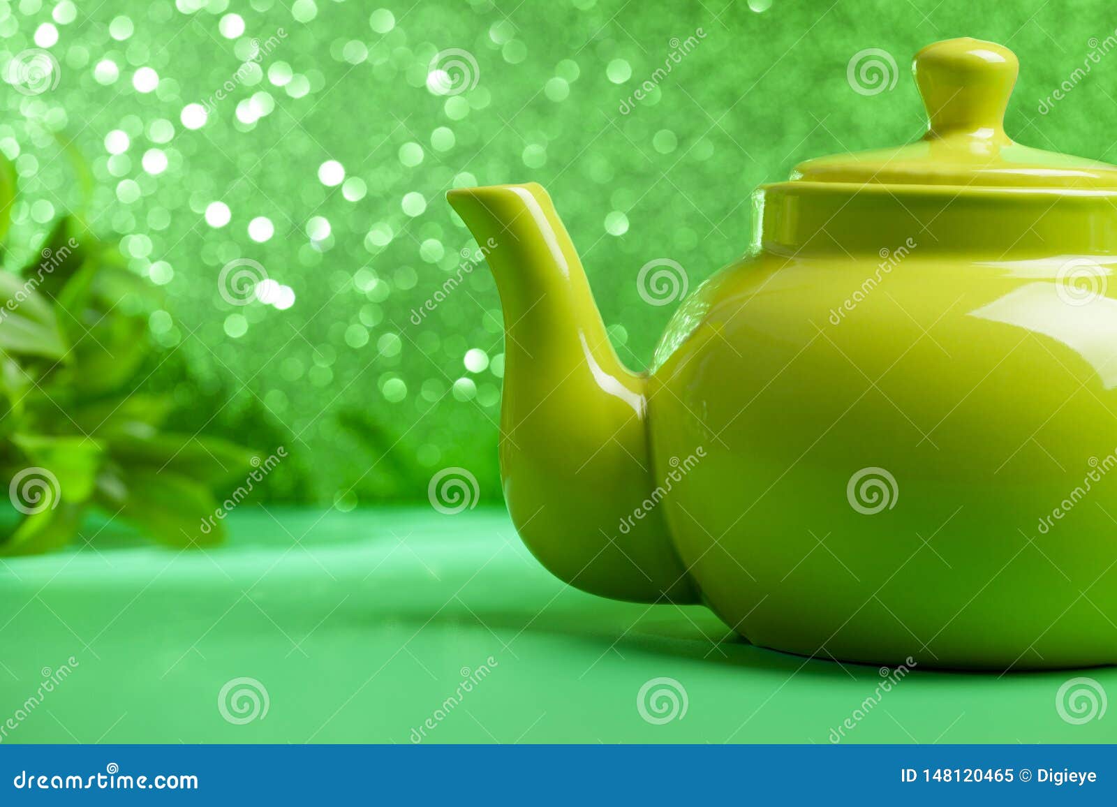 Green Kettle on Abstract Background Stock Image - Image of shiny ...