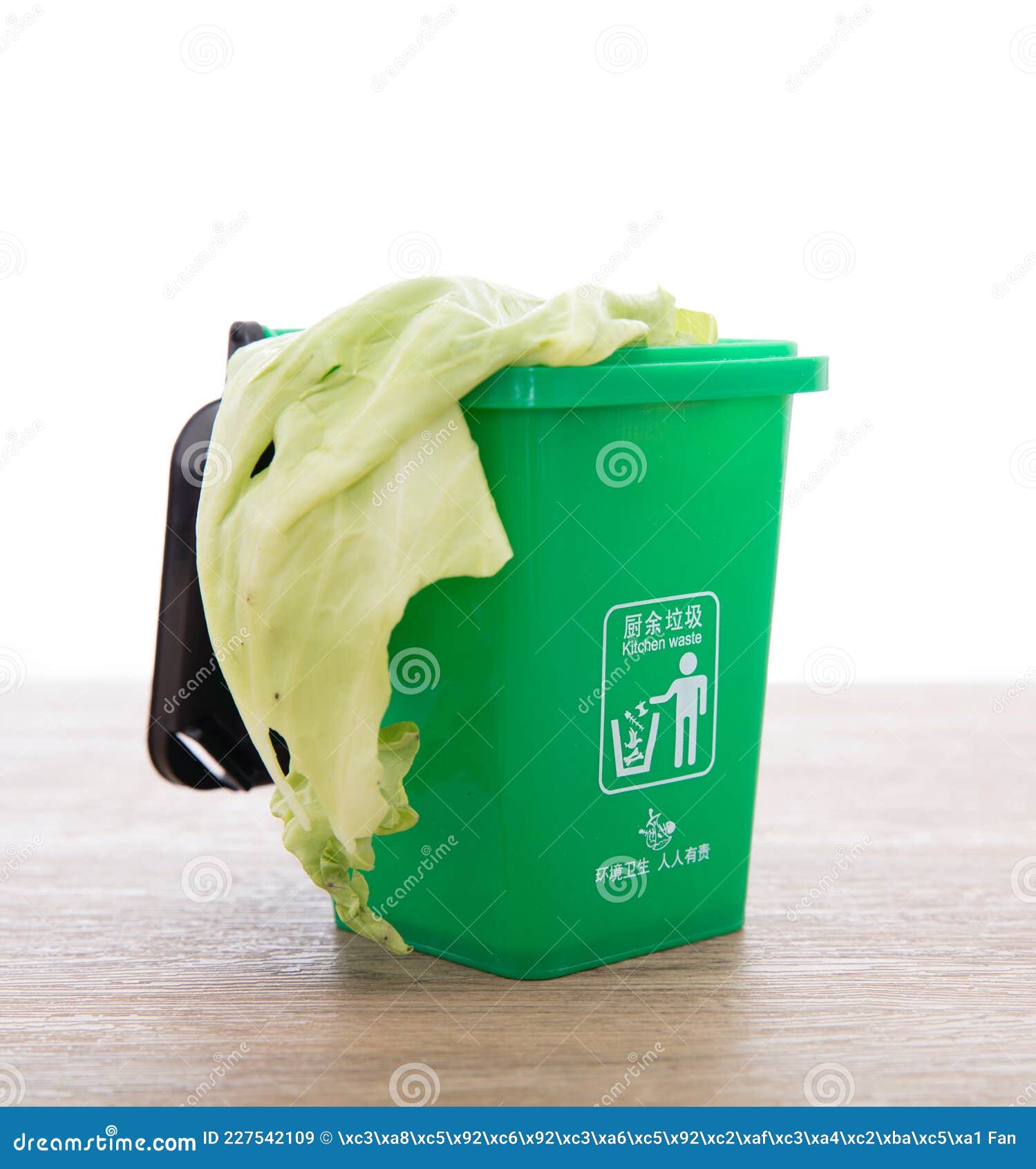Green Kitchen Waste Bin and Vegetable Leaves on the Table Stock Image ...