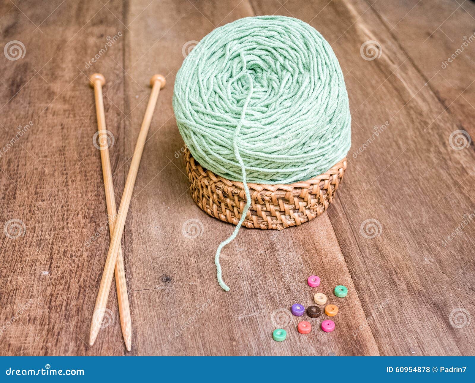 Green Knitting Yarn on Wooden Background Stock Photo - Image of yarn ...