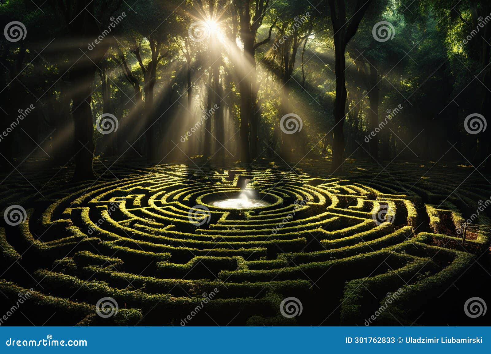 Green Labyrinth in a Large Forest in the Sun. Generated by Artificial ...