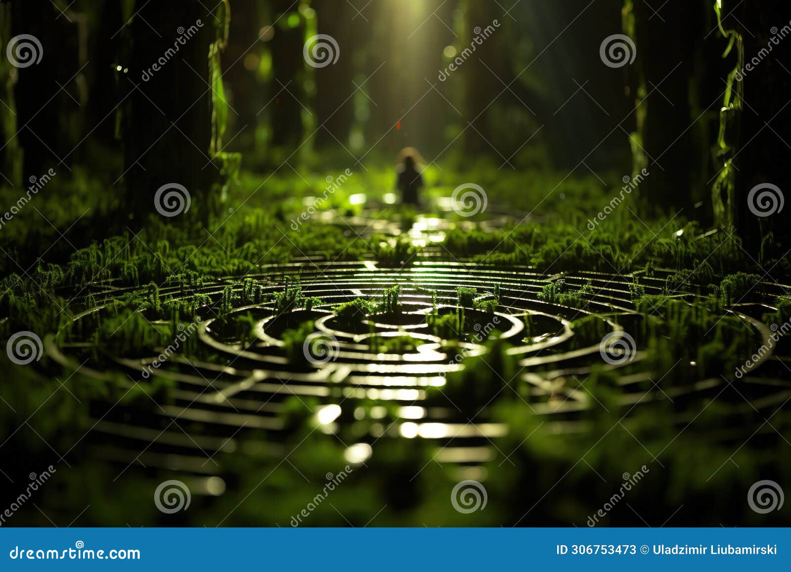 Green Labyrinth with a Light Source in the Center. Concept of Finding ...