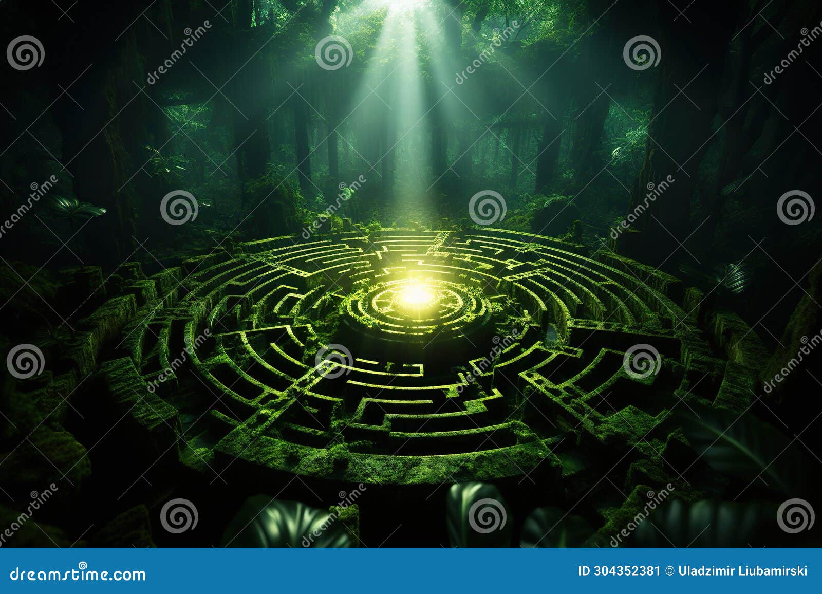 Green Labyrinth with a Light Source in the Center. Generative AI Stock ...