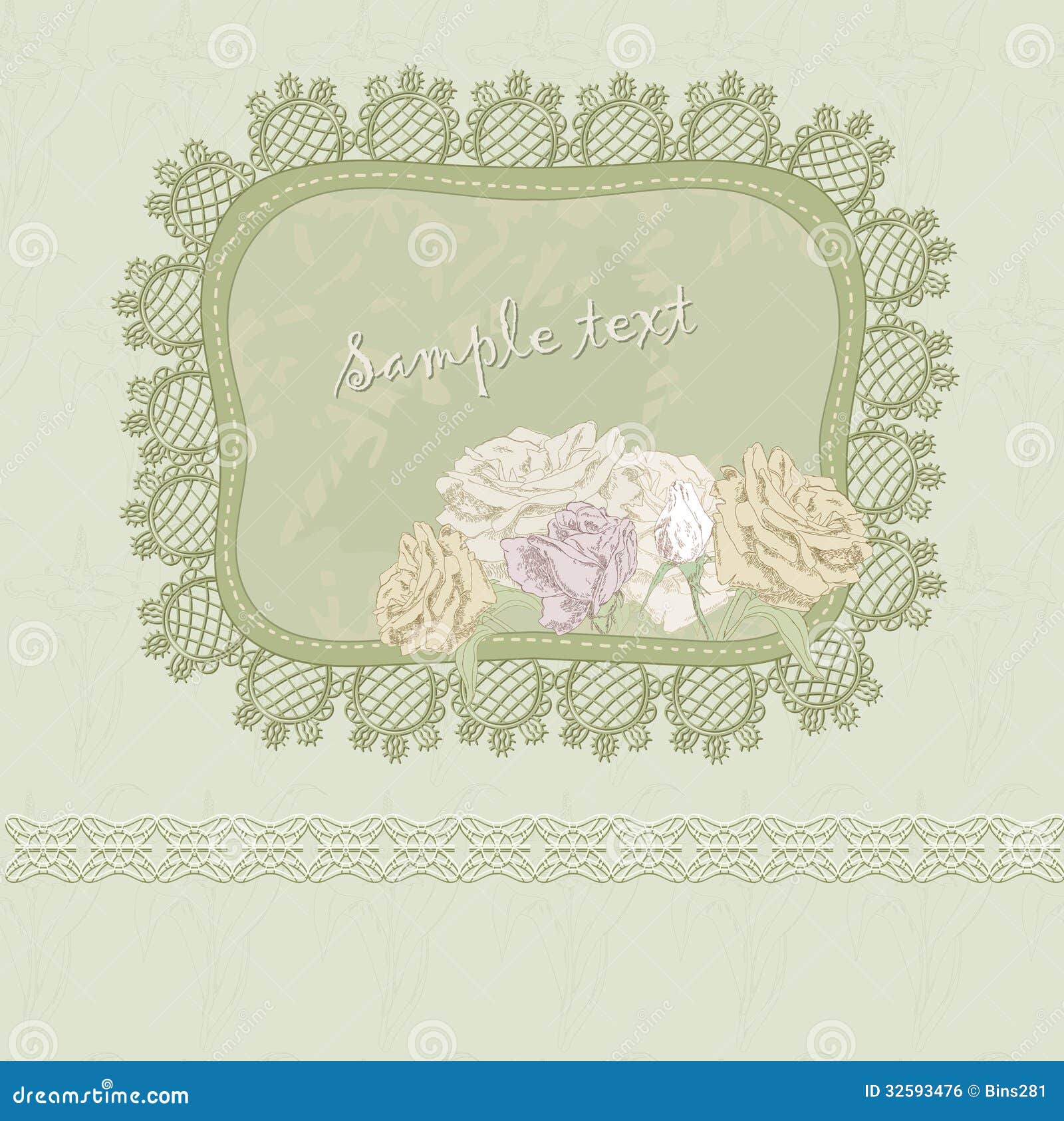 Green lacy frame stock vector. Illustration of rose, card - 32593476