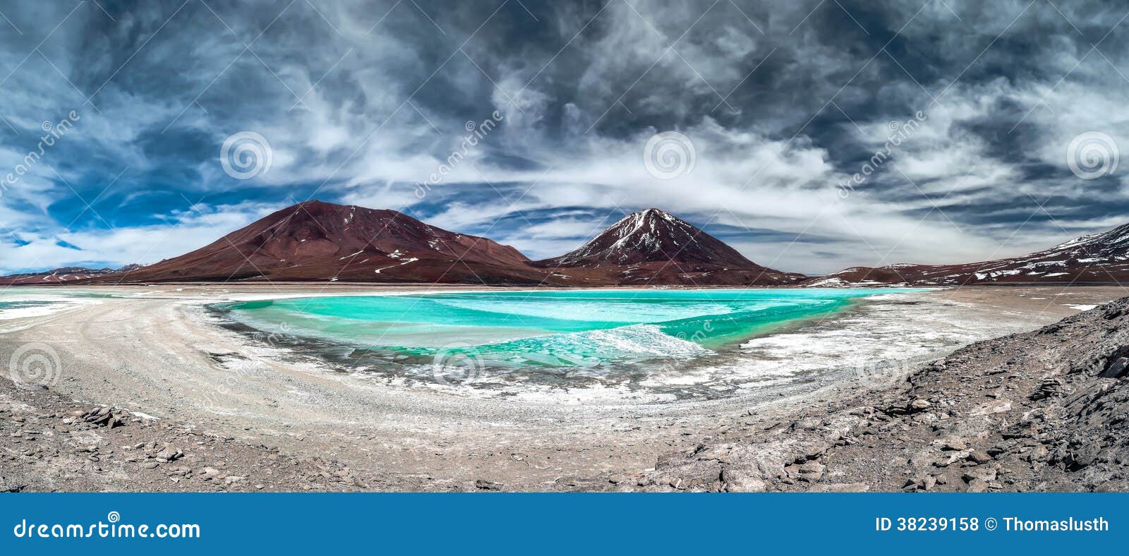 Green Lagoon (Laguna Verde) With Volcano Licancabur In Background Stock ...