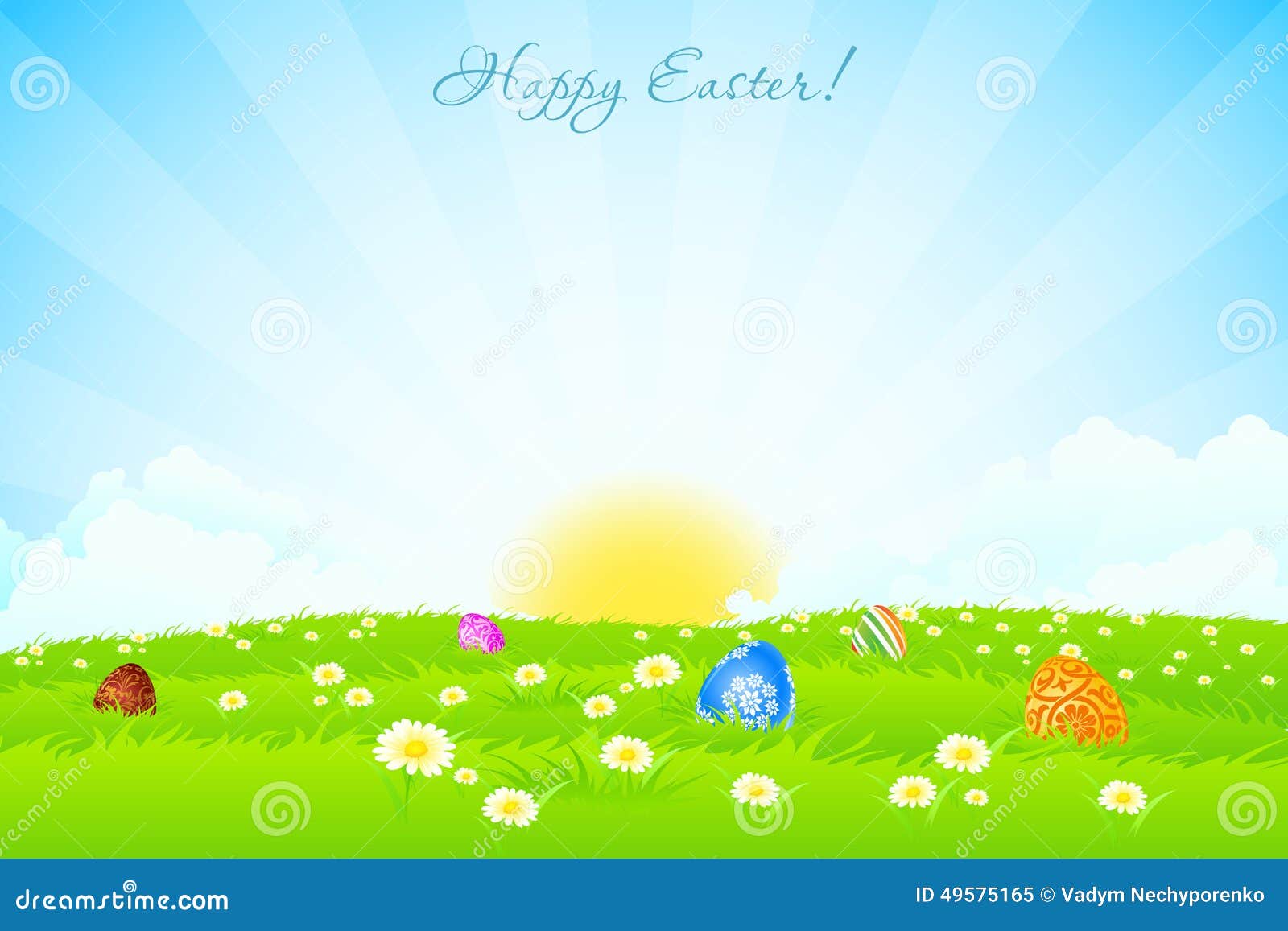 Green Landscape Background with Easter Eggs Stock Vector - Illustration ...