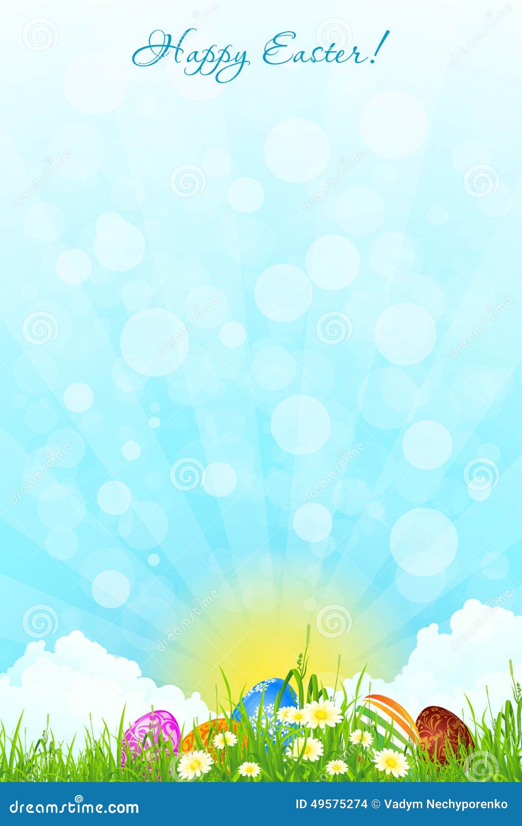 Green Landscape Background with Easter Eggs Stock Vector - Illustration ...