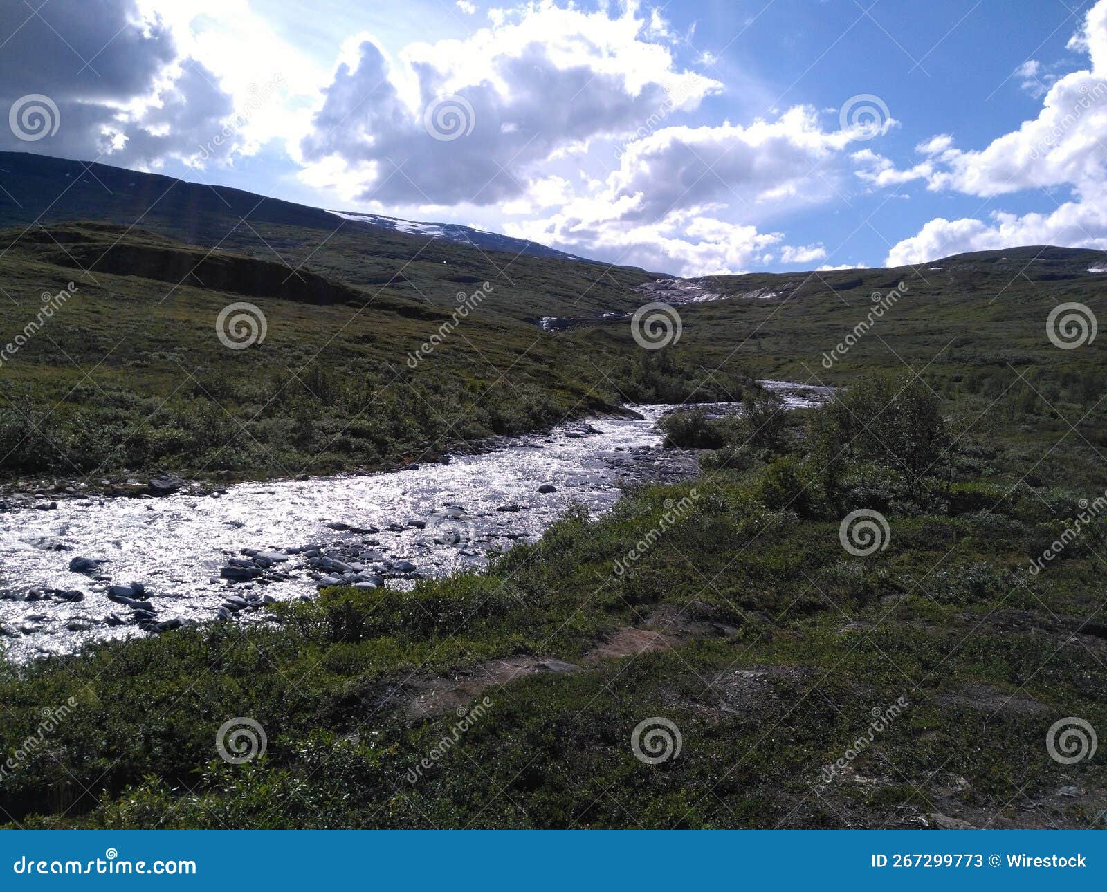 Green Landscape of a Field with River Stock Image - Image of hills ...