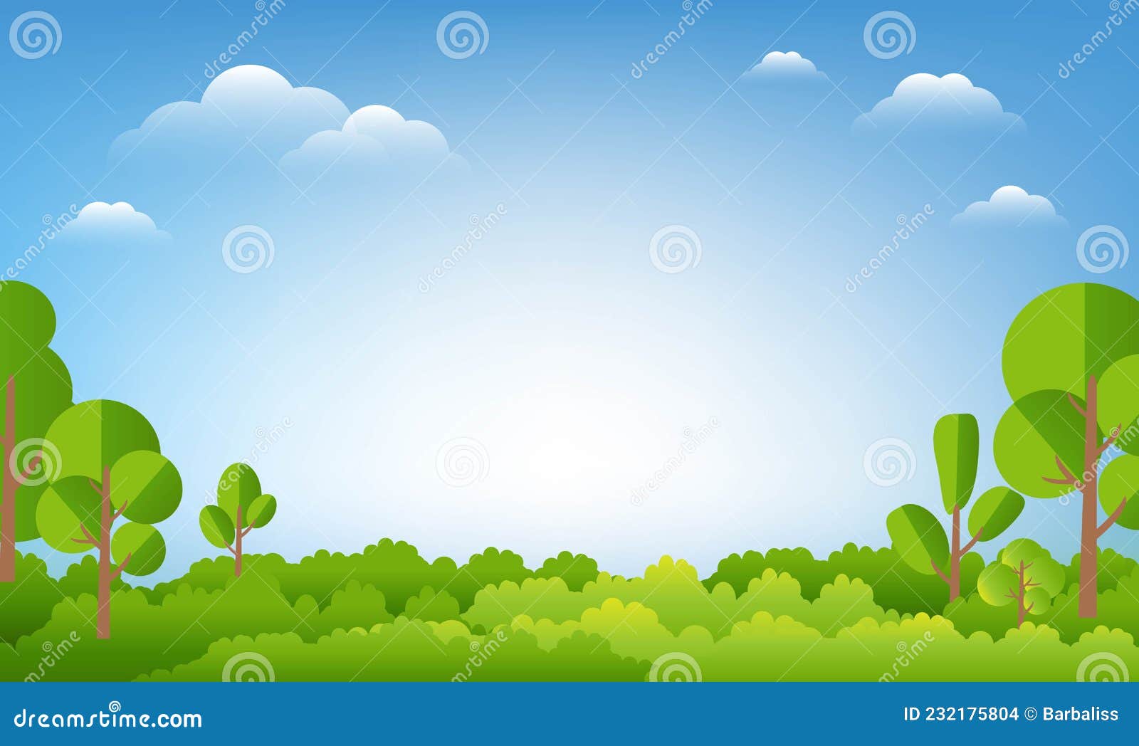Green Landscape with Green Tree Border Stock Vector - Illustration of ...