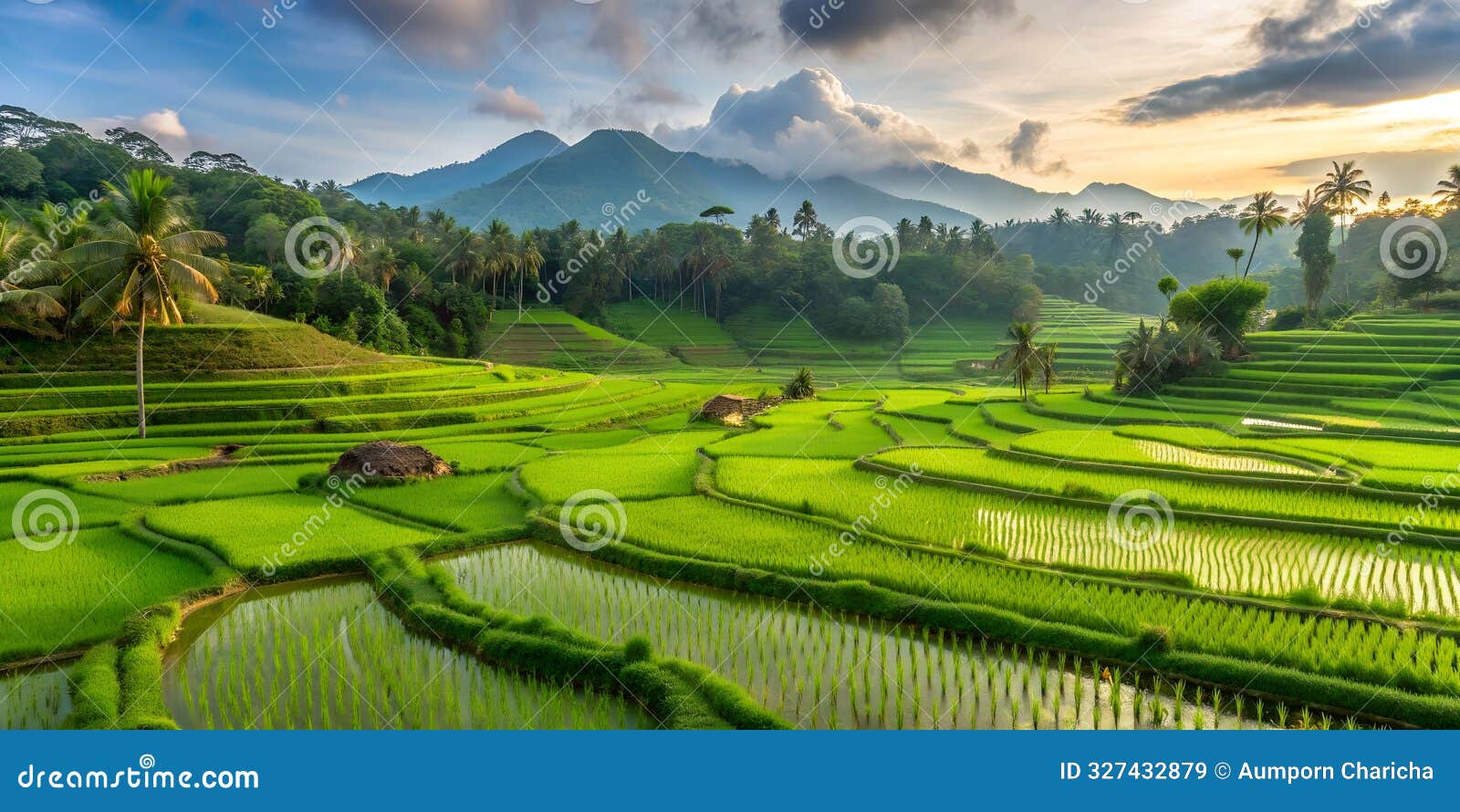 Green Landscape of Paddy Fields in West Java Indonesia AI Generative ...