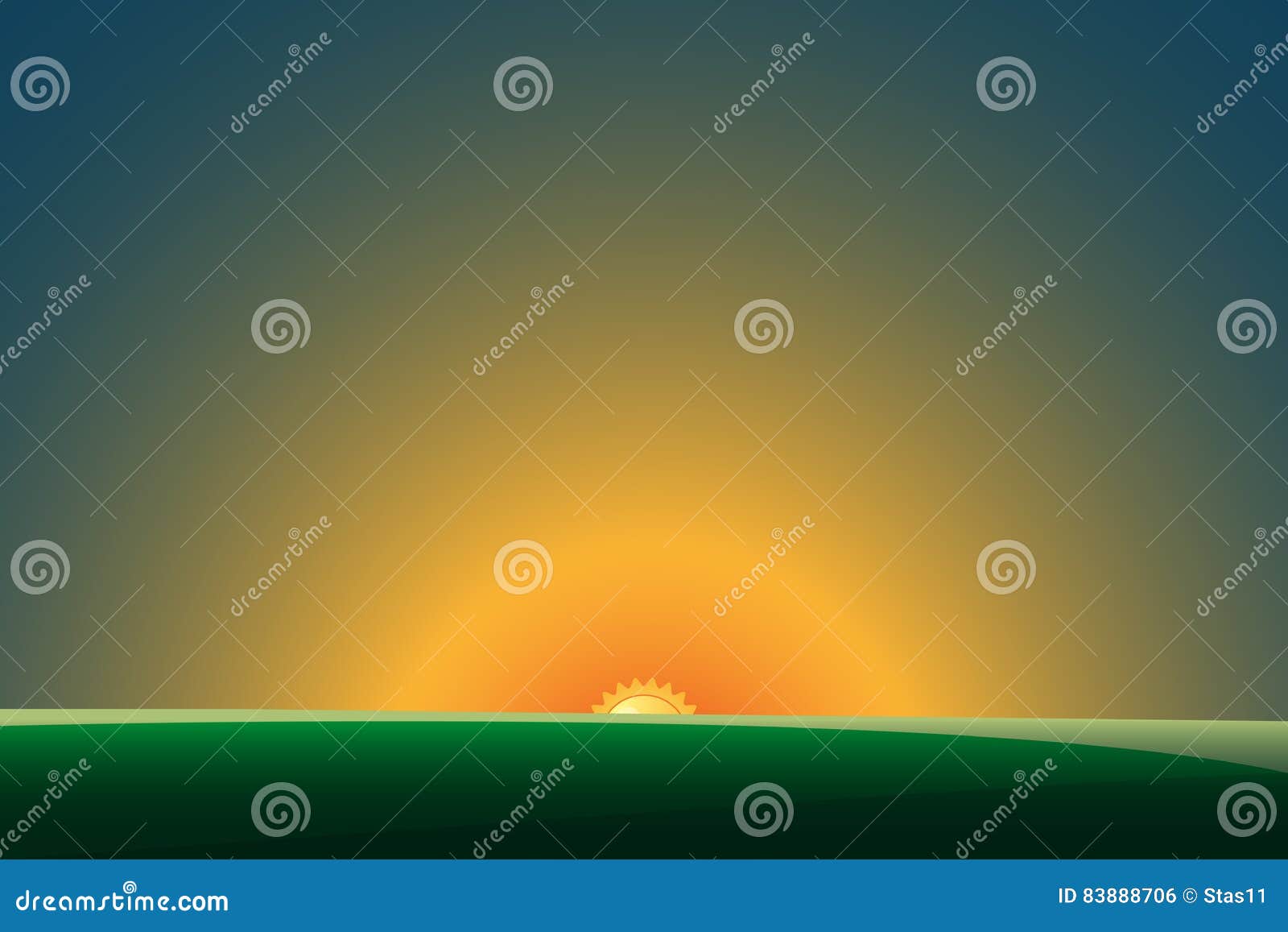 Green Landscape with Sunset. Vector Illustration Eps10 Stock Vector ...