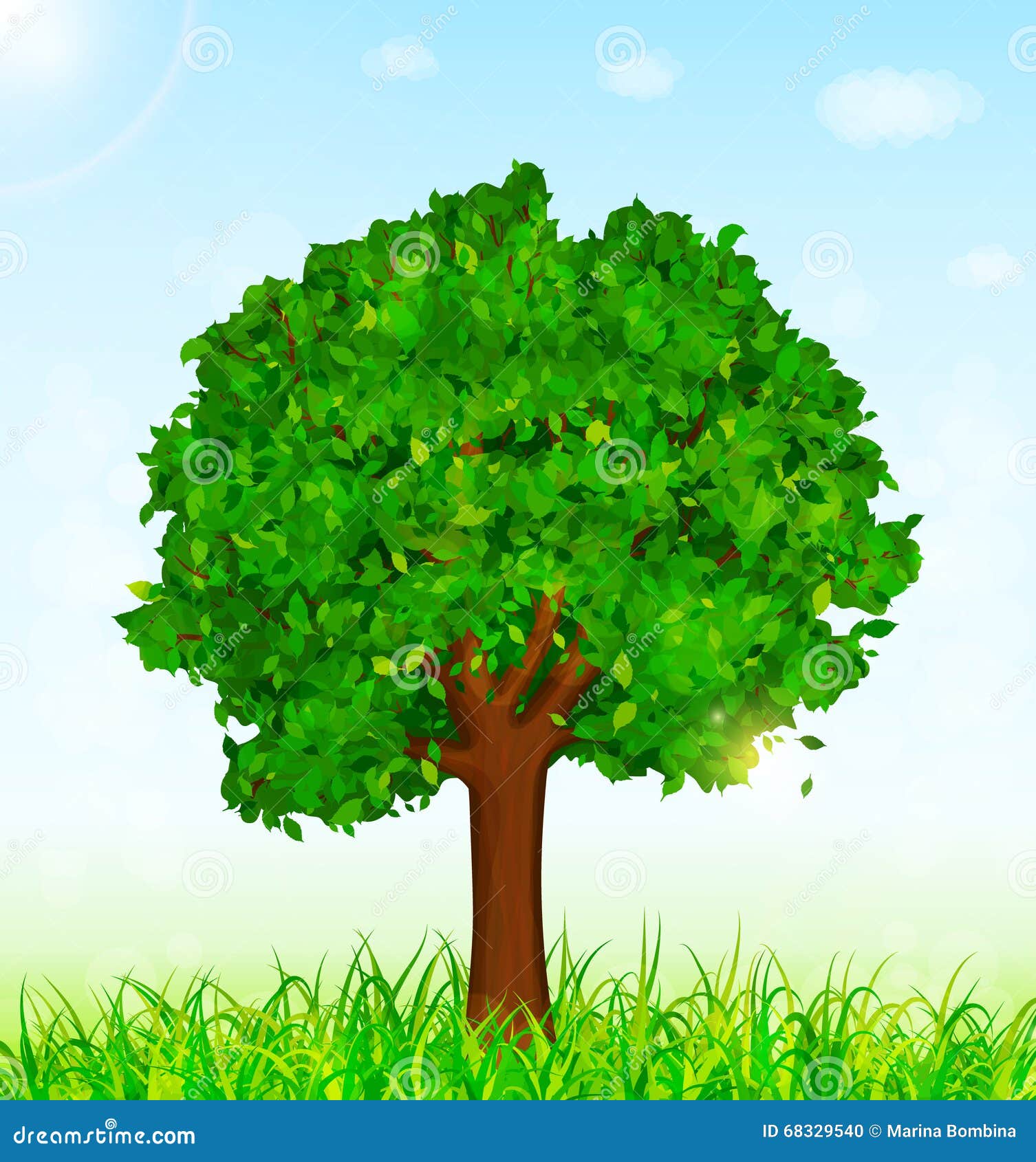 Green Landscape with Tree and Grass Background Stock Vector ...