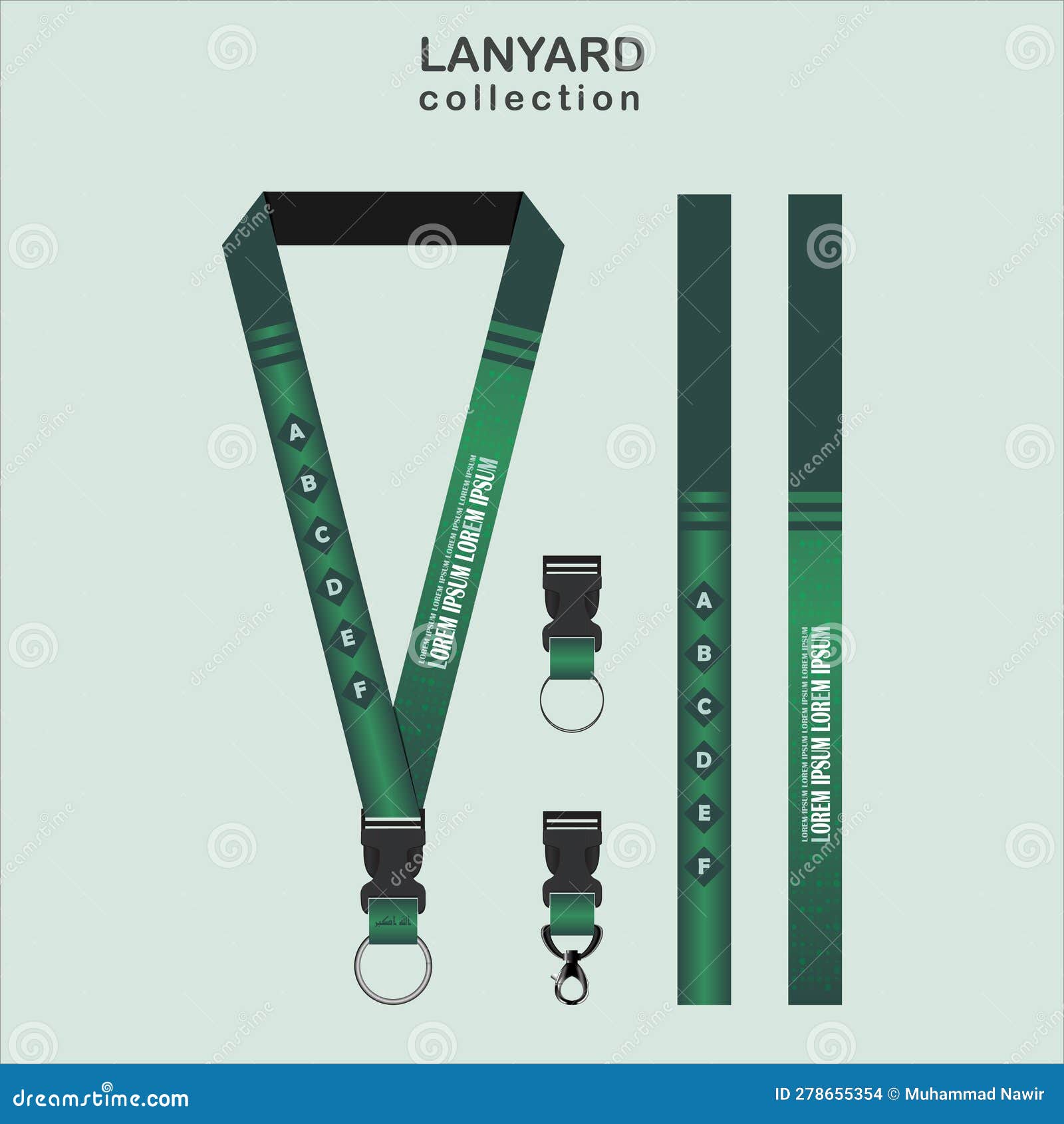 Green Lanyard Template Set for All Company Stock Vector - Illustration ...